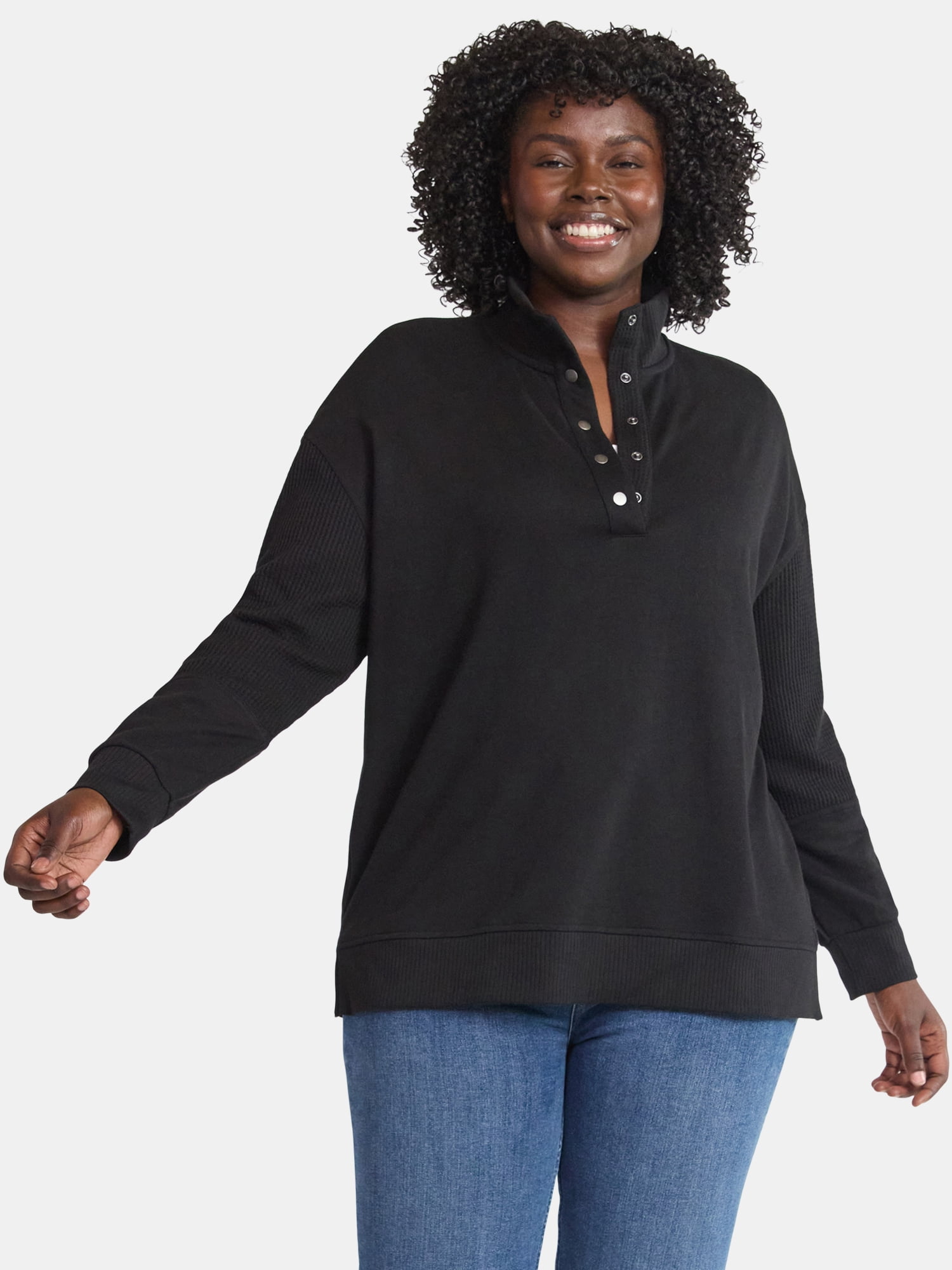 Terra & Sky Women’s Plus Mixed Media Snap Front, Sizes 0X-5X - Walmart.com