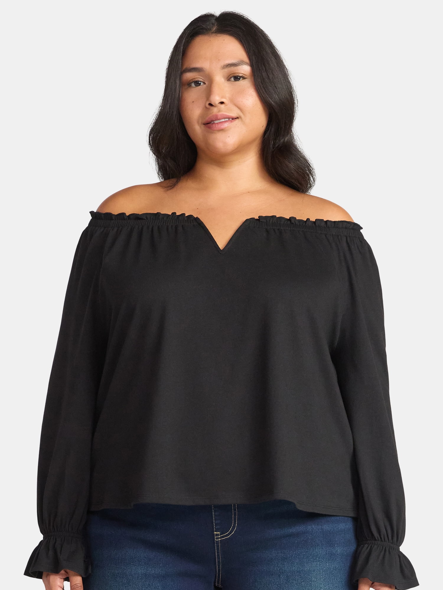 Terra & Sky Women's Plus Off the Shoulder Top with Long Sleeves, Sizes ...
