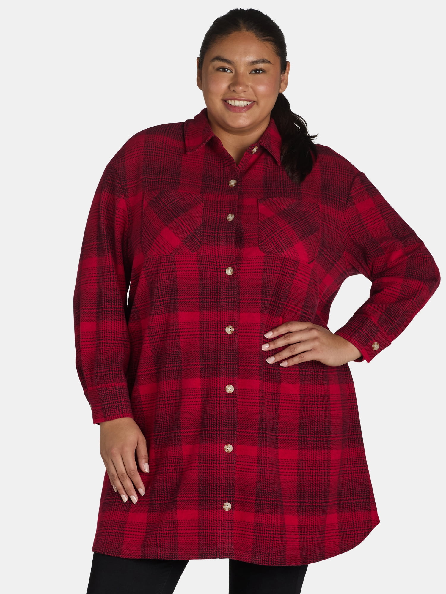 Terra & Sky Women's Plus Size Plaid Shirt Dress, Sizes 0X-5X - Walmart.com