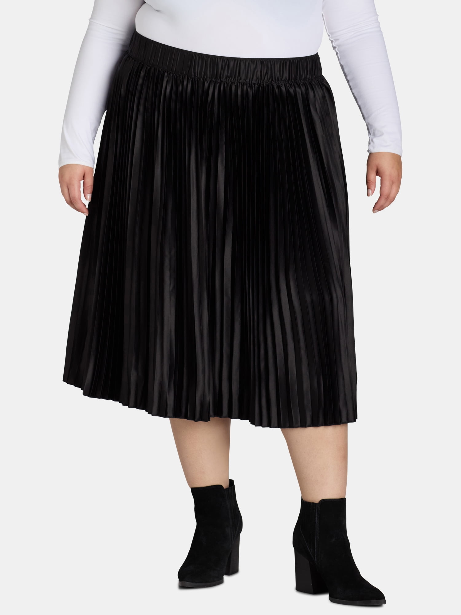 Terra & Sky Plus Size Pleated Satin Skirt - Midi Length - Walmart.com