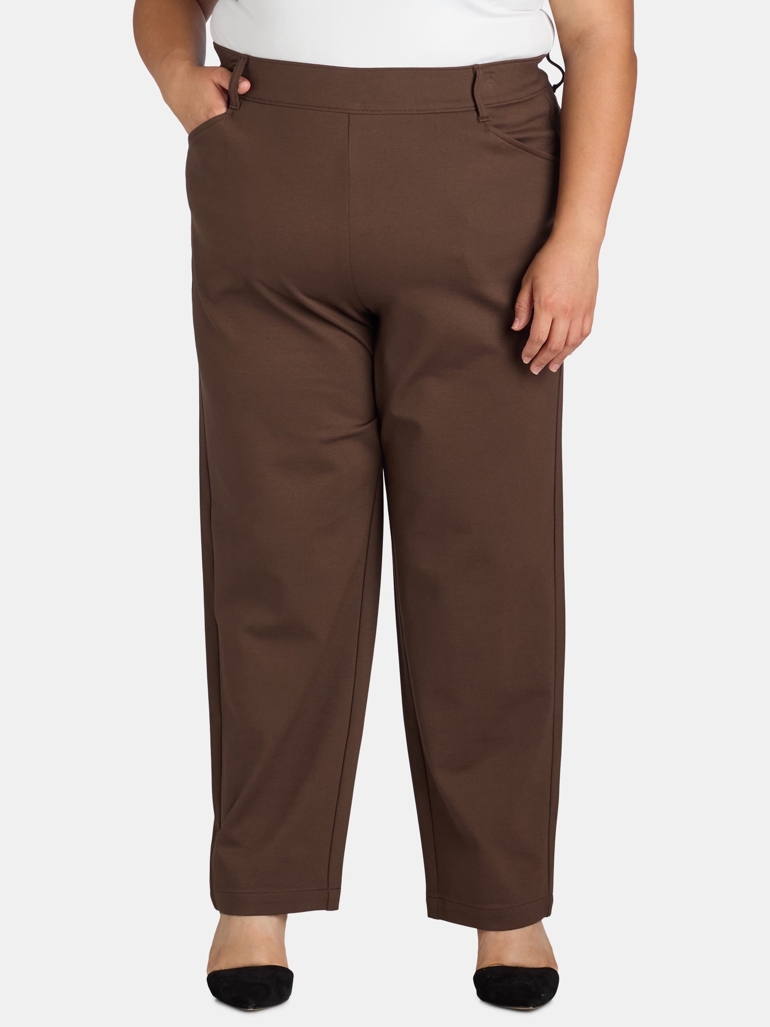Terra & Sky Women's Plus Ponte Straight-Leg Pants, 29” Inseam, Sizes 0X ...