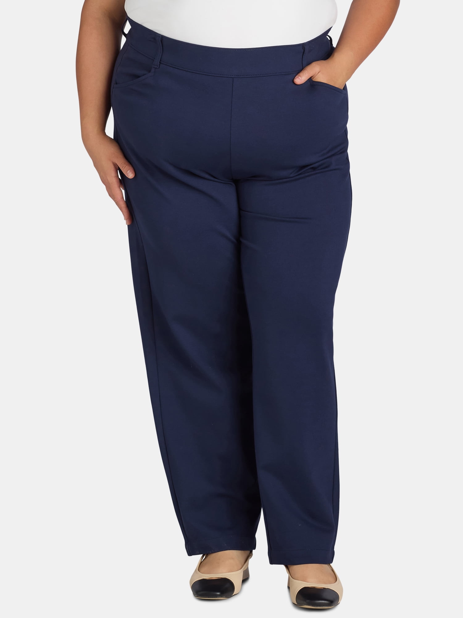 Terra & Sky Women's Plus Ponte Straight-Leg Pants, High Rise, Stretch ...