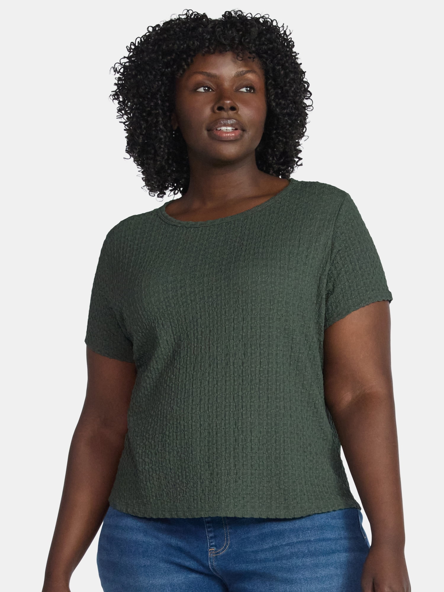 Terra & Sky Women's Plus Short Sleeve Pucker Knit Top, Sizes 0X-5X ...