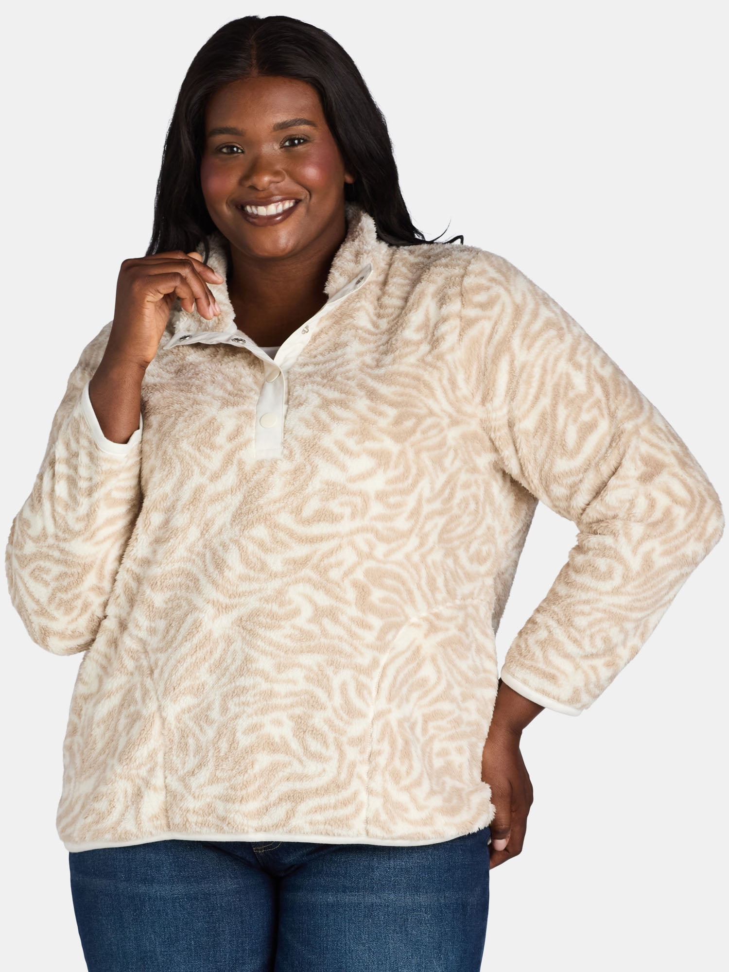 Terra & Sky Women's Plus Size Quarter Snap Fleece Shacket, Sizes 0X-5X ...