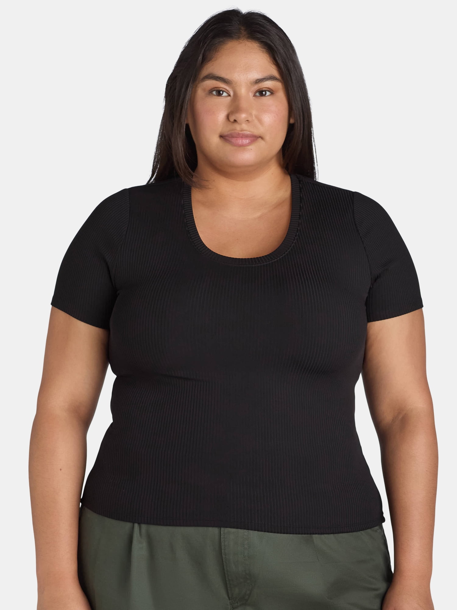 Terra & Sky Women's Plus Size Scoop Neck Rib Smoothing Tee with Short ...