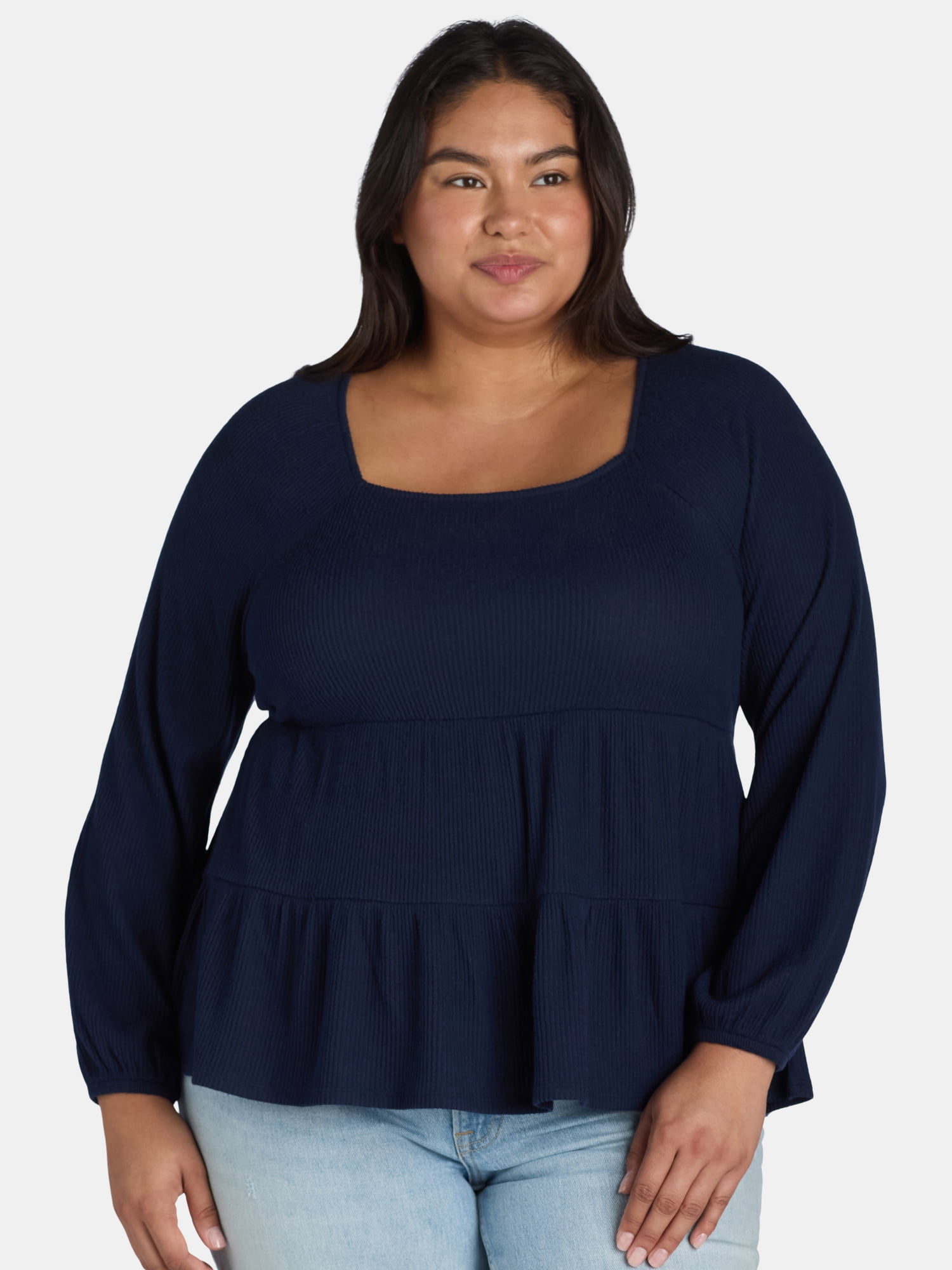 Terra & Sky Women's Plus Size Knit Tiered Top - Walmart.com
