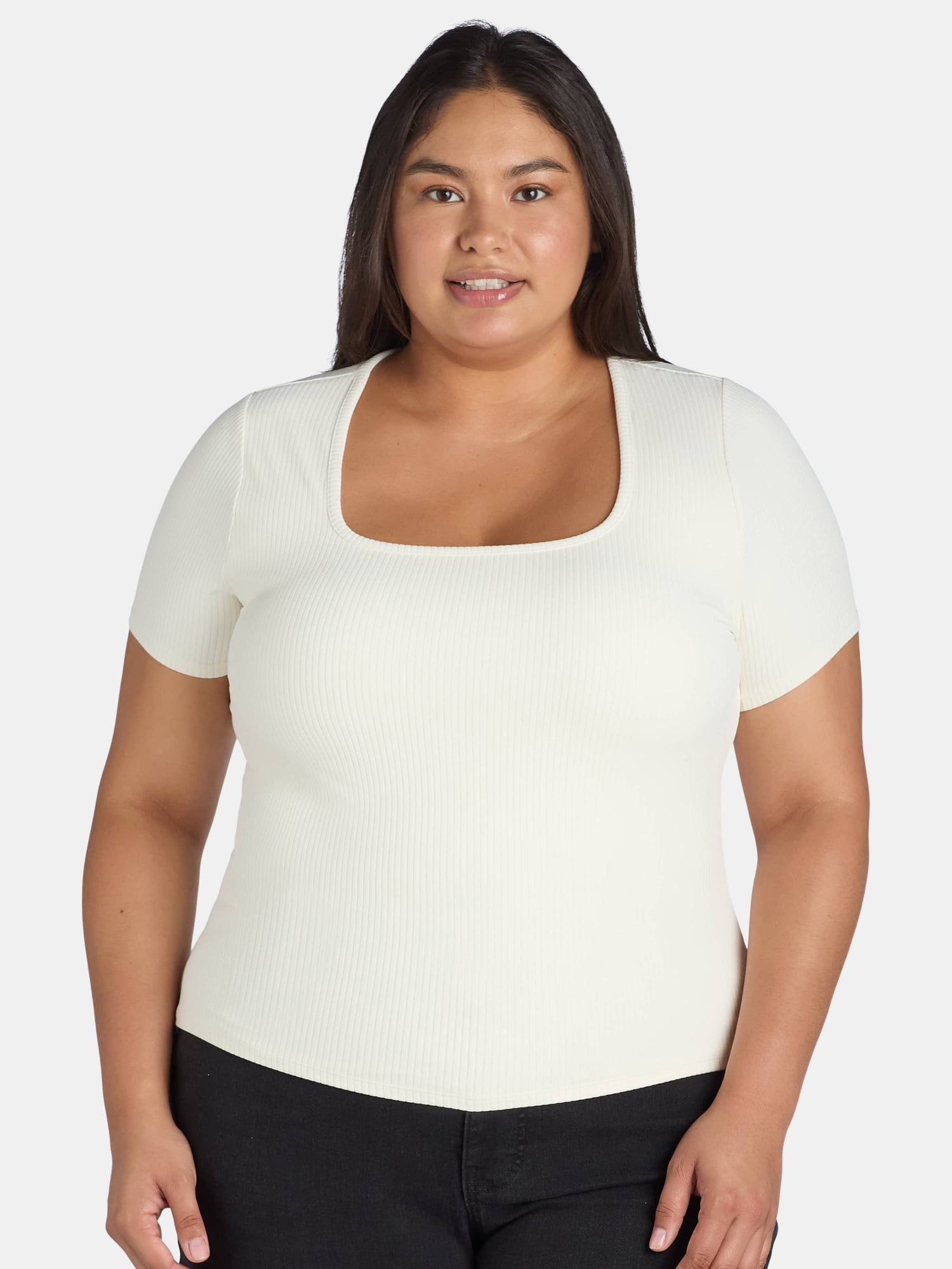 Terra & Sky Women's Plus Size Scoop Neck Rib Smoothing Tee with Short ...