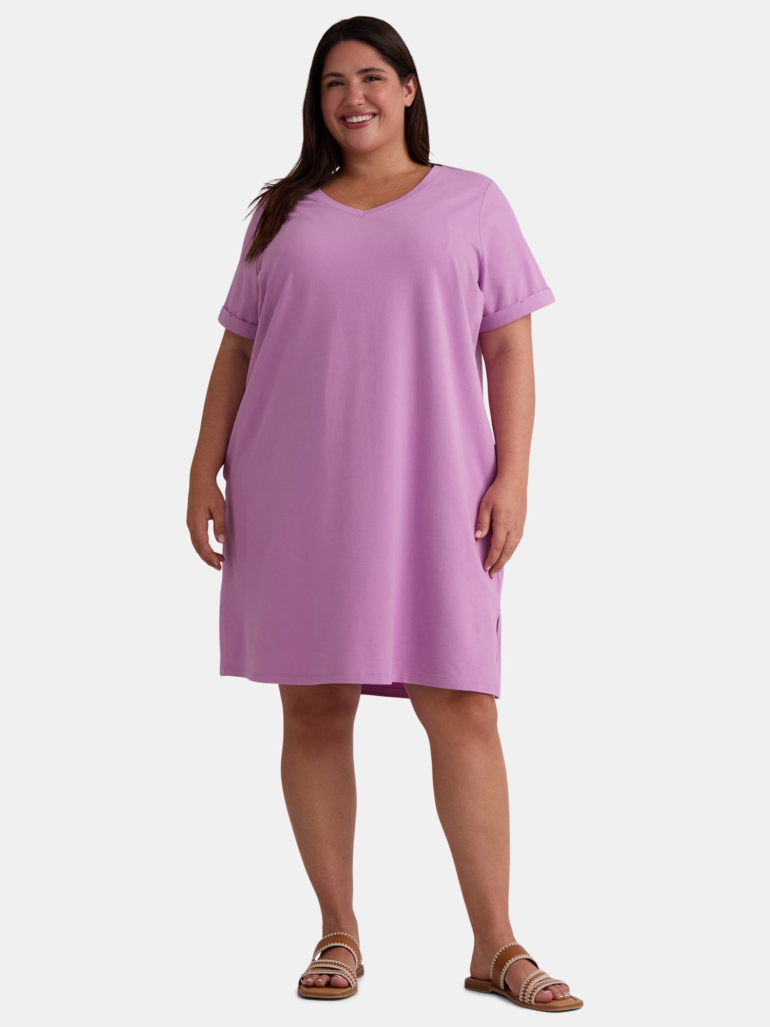 Terra & Sky Women’s Plus Size V-Neck T-Shirt Dress, Sizes 0X-5X ...