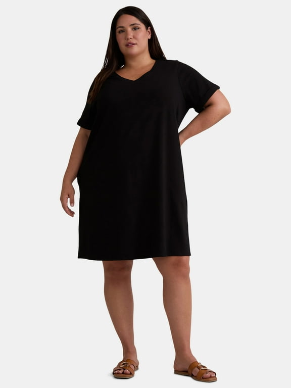 Terra & Sky Women's Plus Size Cotton Pocket T-Shirt Dress, Sizes 0X-5X ...
