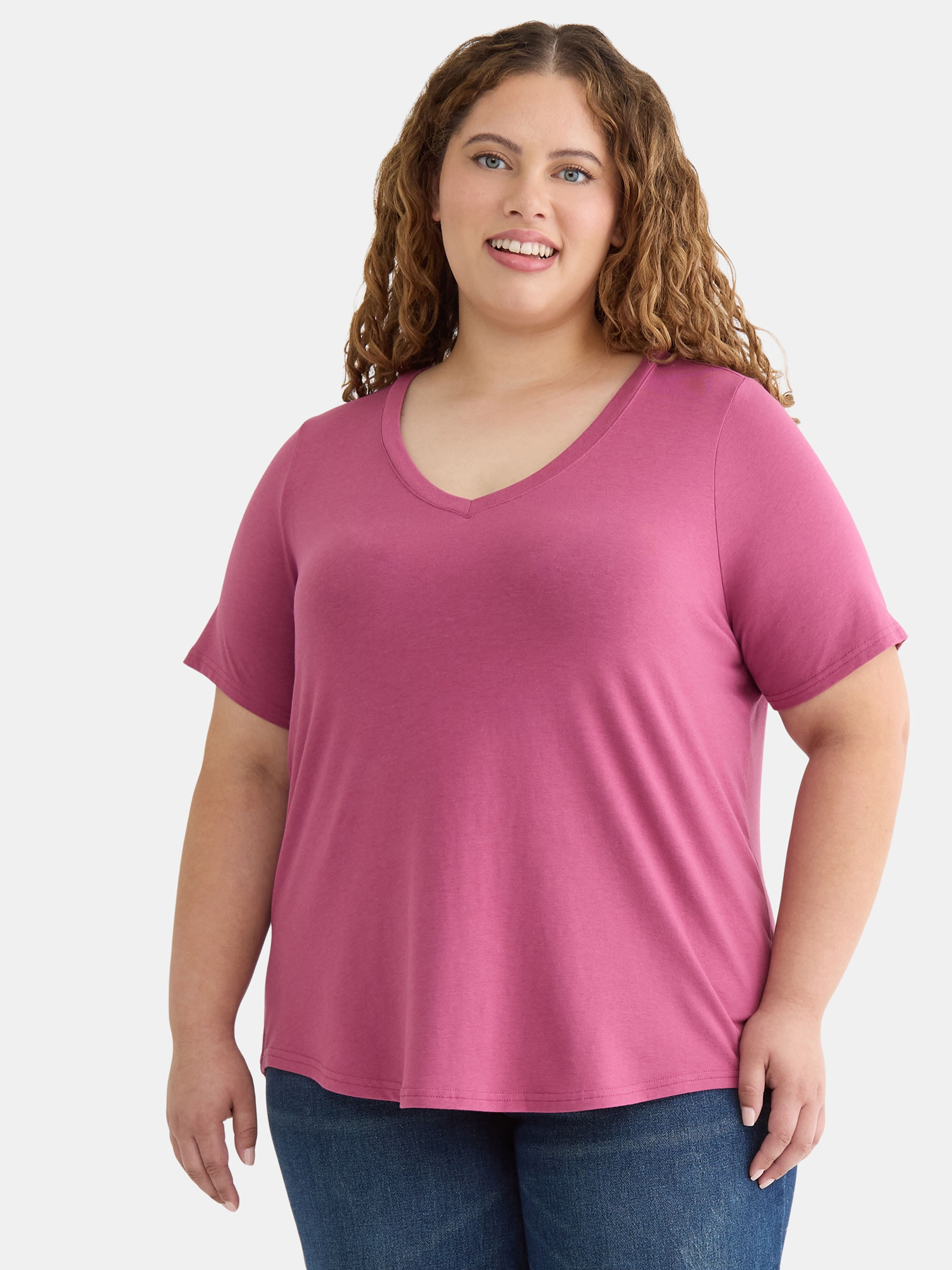 Terra & Sky Women’s Plus V-Neck Tee with Short-Sleeves, Sizes 0X-5X - Walmart.com