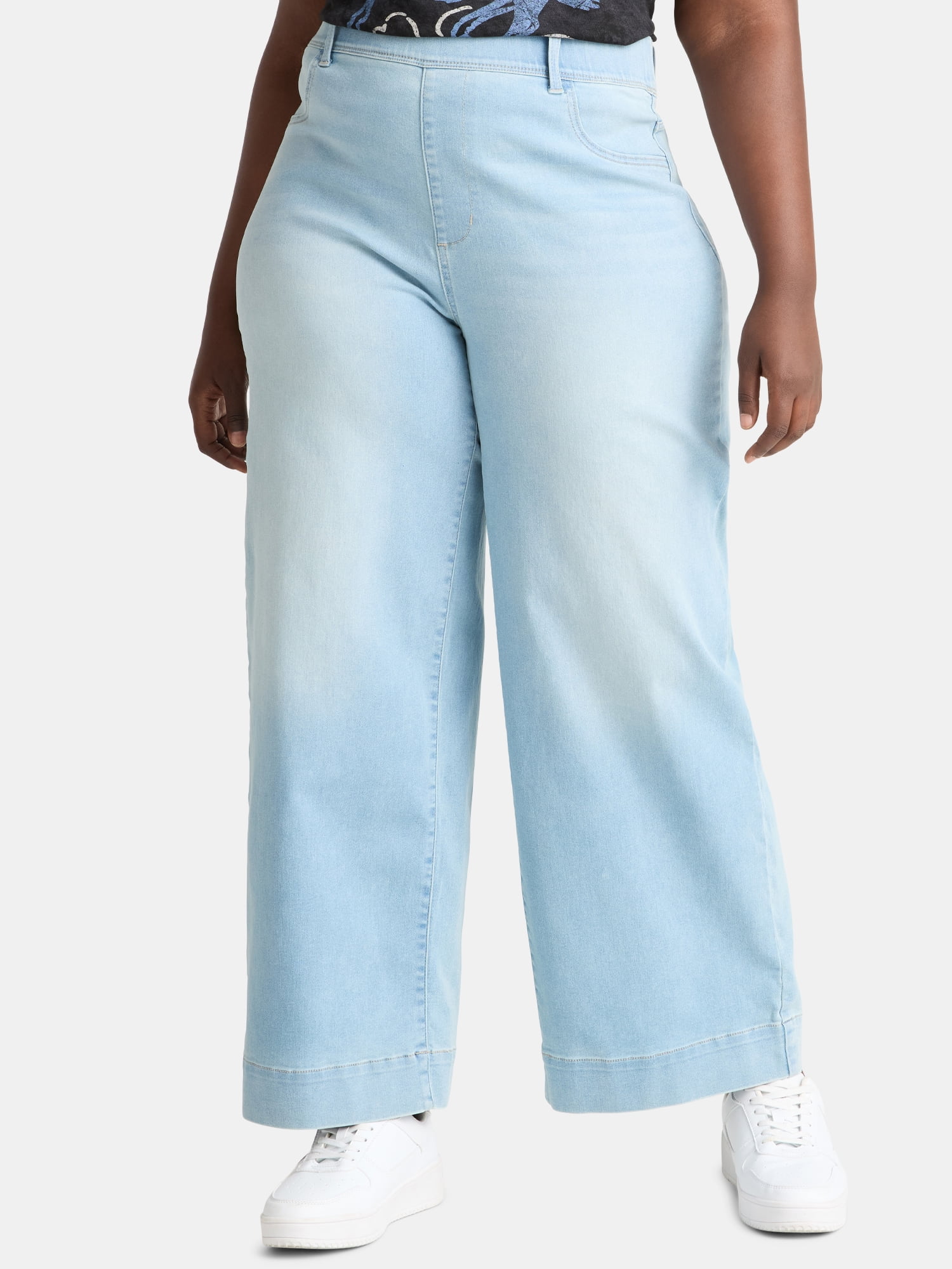 Terra & Sky Women's Plus High Rise Wide Leg Jeggings, 30" Inseam, Sizes ...