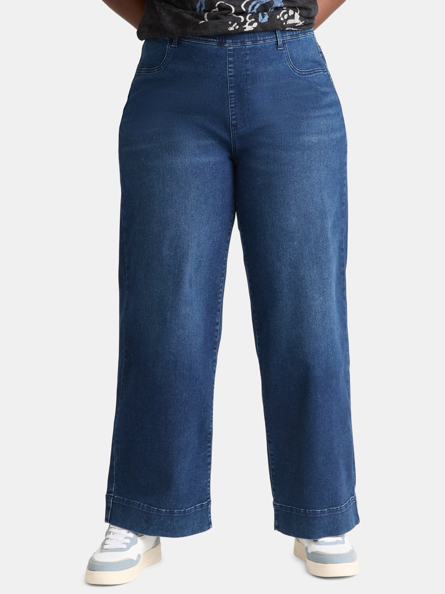 Terra & Sky Women's Plus High Rise Wide Leg Jeggings, 30" Inseam, Sizes ...