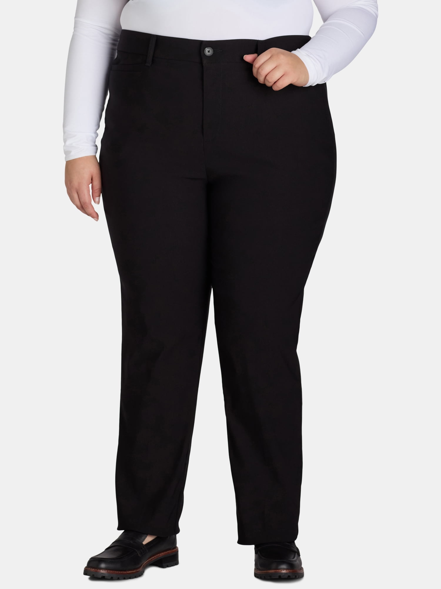 Terra & Sky Women's Plus Wear to Work Straight Leg Pants, 30” Inseam ...