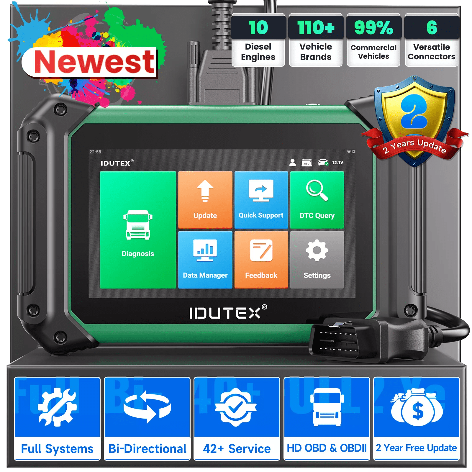 TS710 Heavy Duty Truck Scanner with DPF Regen, Full System OBD2 Scanner ...