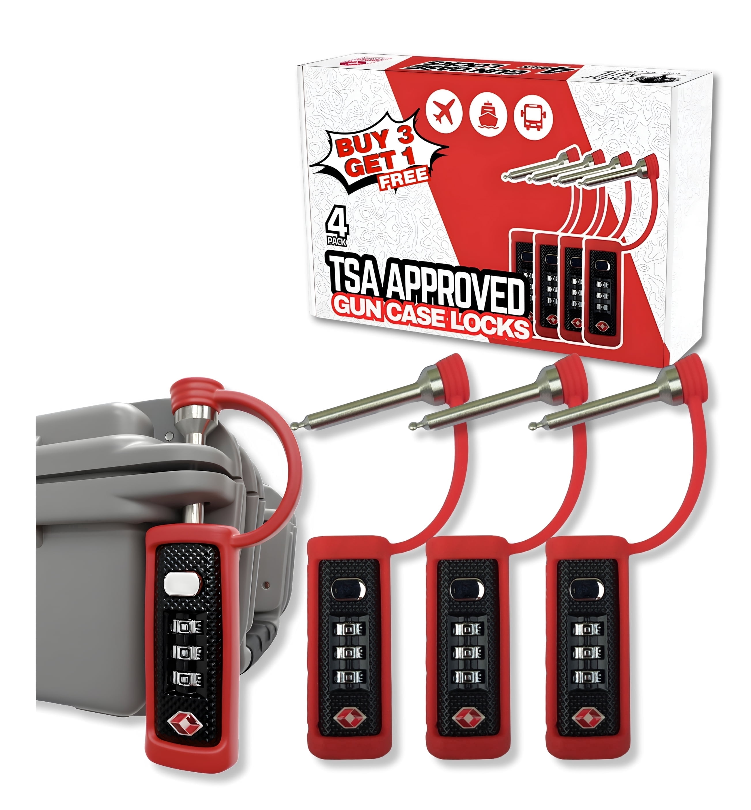 TSA Approved Gun Case Locks 4-Pack, Monoshaft 3-Digit Combination ...