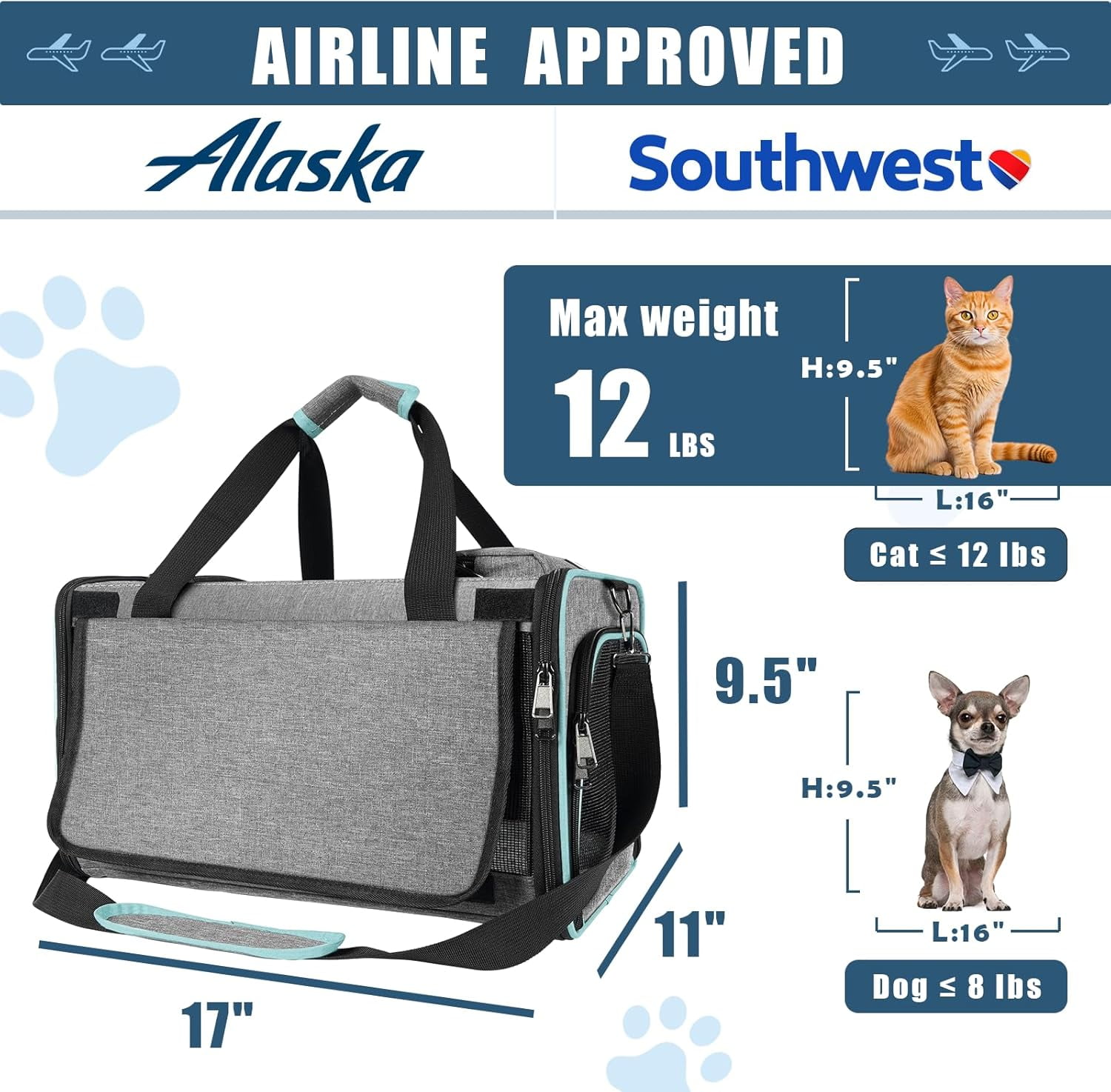 TSA Approved for Small Cats & Dogs, Airplane Under- Travel Bag with ...