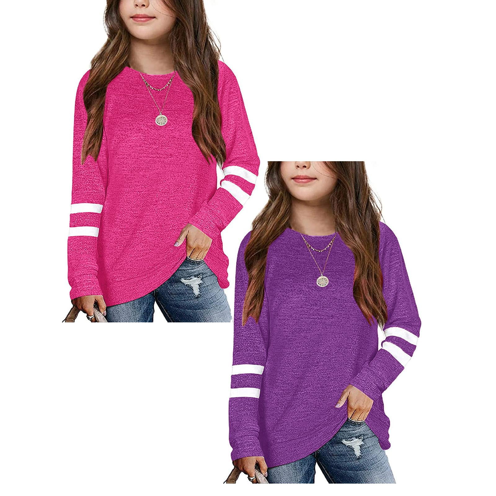 TSADFHJI 2 Pack Girls Shirts Size 6X Winter Kids Girls Casual Crewneck ...