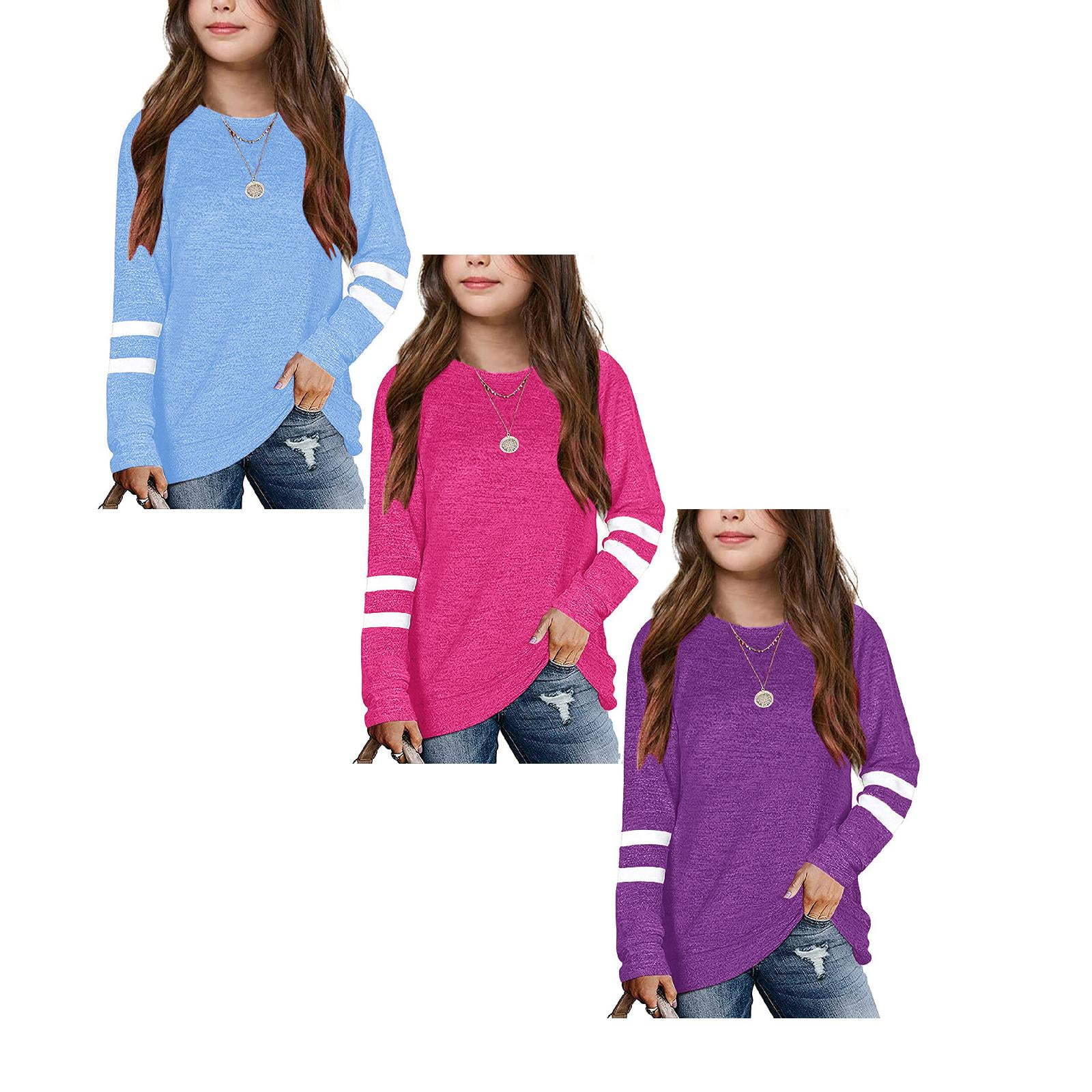 TSADFHJI 3 Pack Girls Shirts Size 14 16 Pack Summer Kids Girls Casual ...