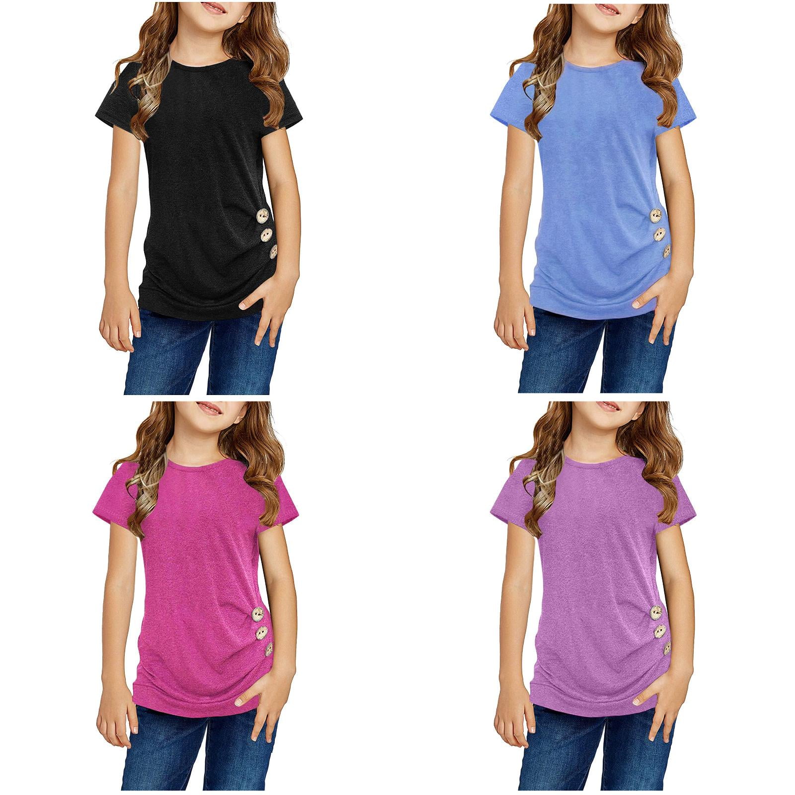 TSADFHJI 4 Pack Girl Shirts Size 10-12 Cute Summer Knot Tunic Button ...