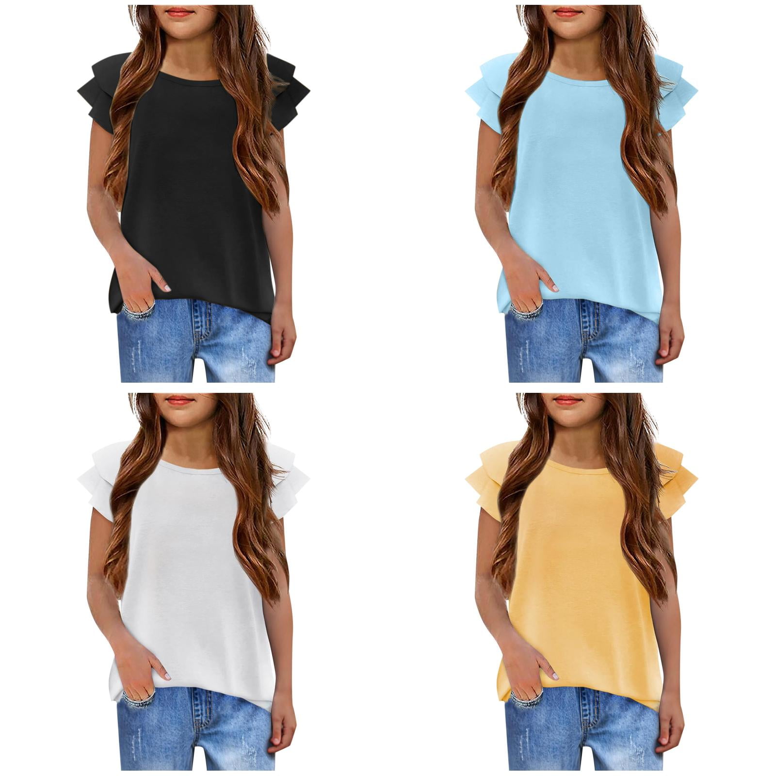 TSADFHJI 4 Pack Girls Shirts Size 14 16 Long Sleeve Summer Girls' T ...