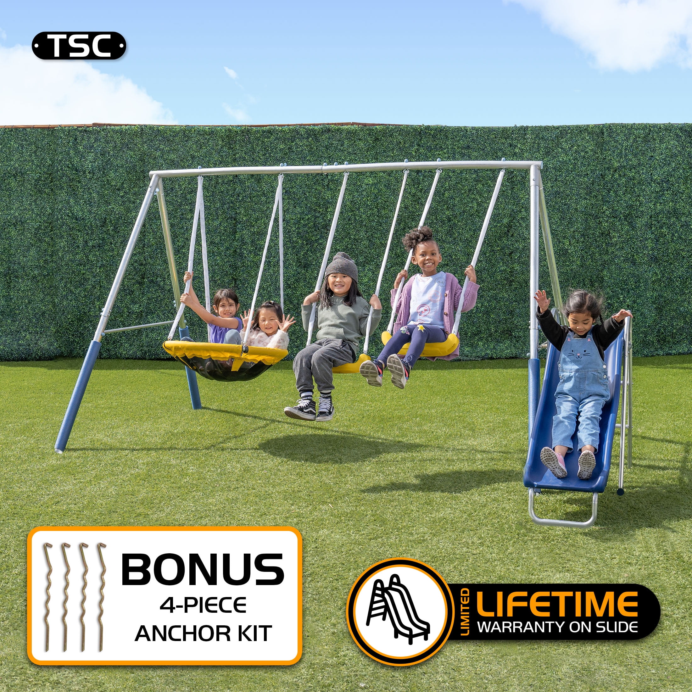 TSC Reese Galvanized Metal Swing Set with 2 Swing Seats, 5-ft Blow ...
