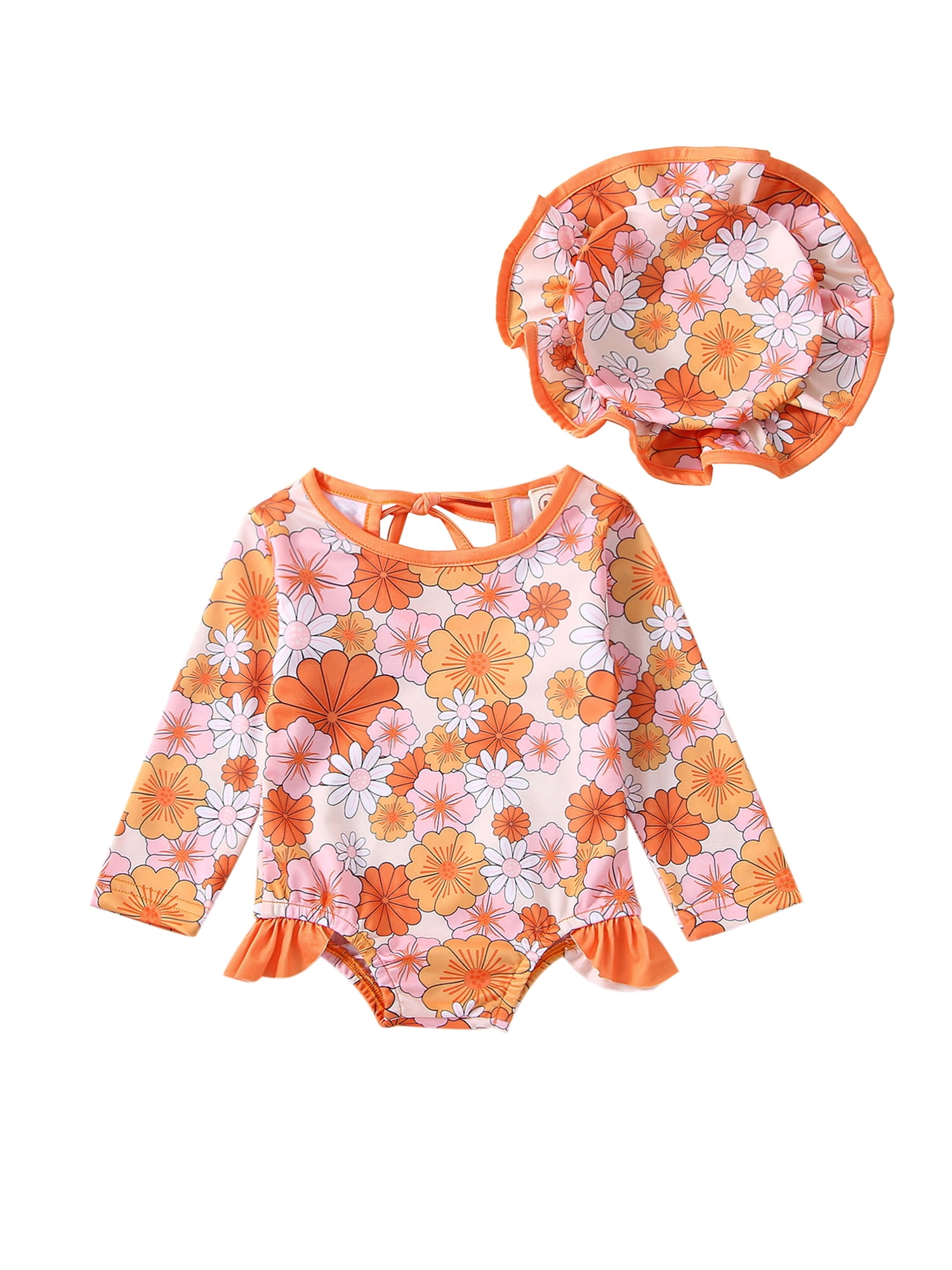 TSEXIEFOOFU Kids Girls Rash Guard Swimsuit Romper Floral Print Tie-Up ...