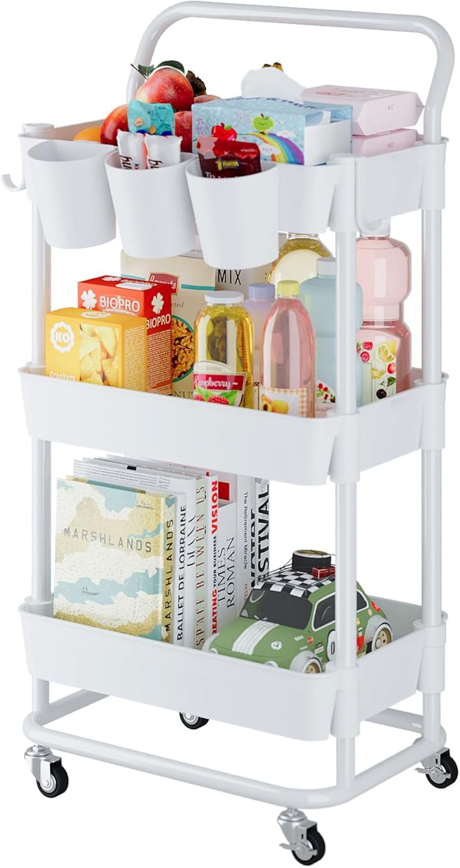 TSGJIRGTH 4-Tier Rolling Utility Cart Storage Cart with Handle Multi ...