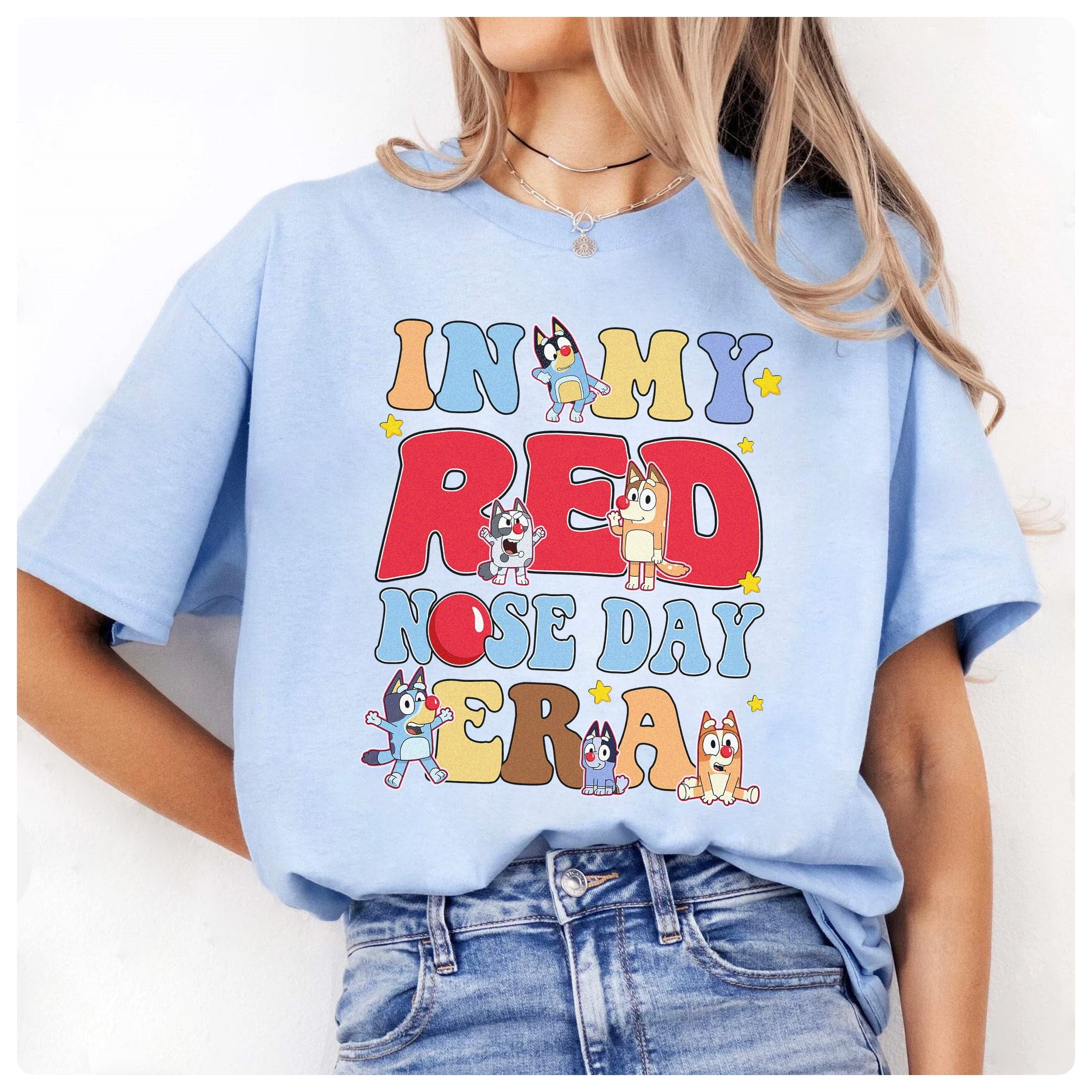 TSHIRT-Bluey Red Nose Day 2024 Shirt, Bluey Red Nose Day T-Shirt, Bluey ...