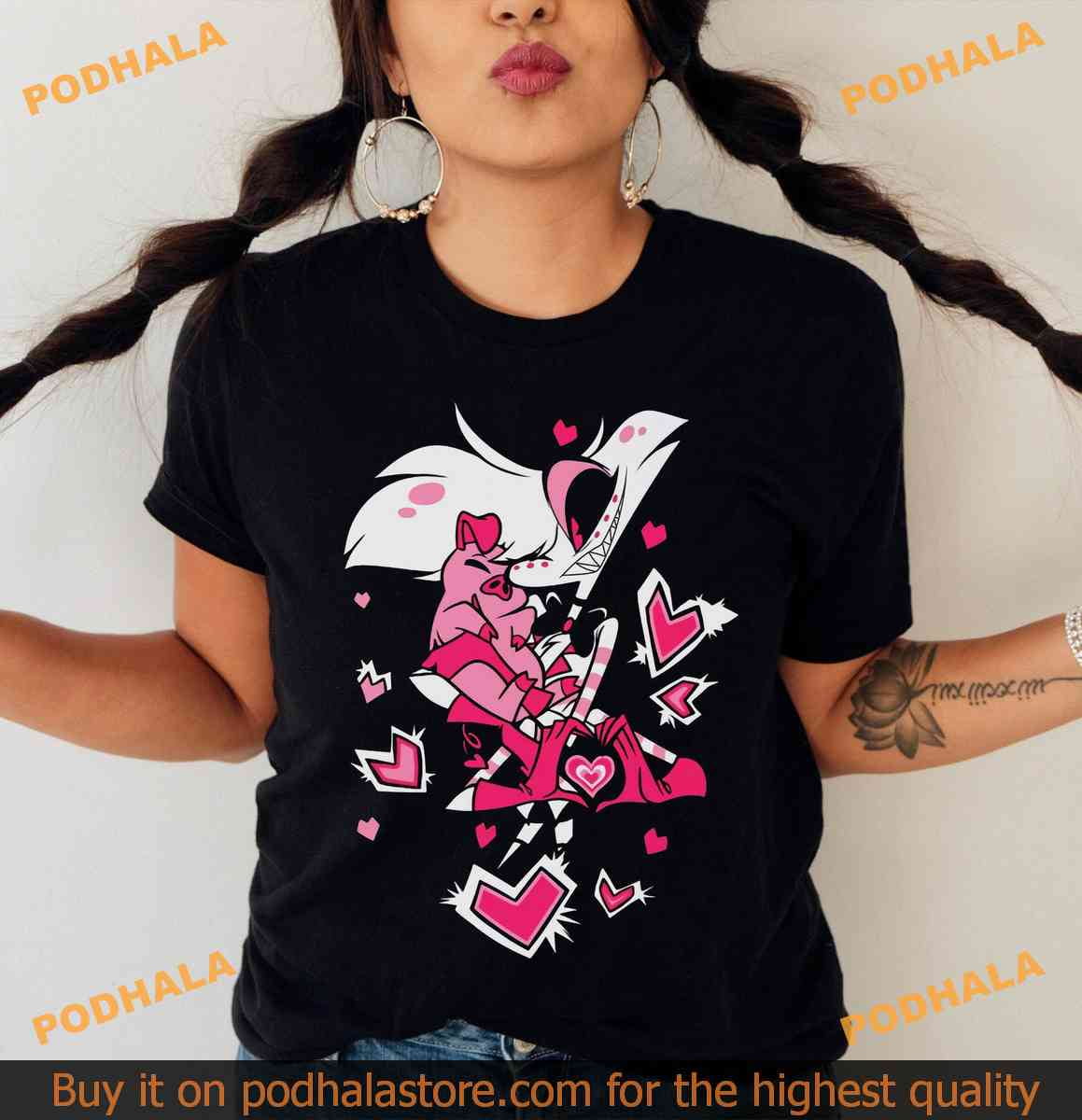 TSHIRT-Cute Angel Dust and Nuggets Shirt, Hazbin Hotel Merch, Helluva ...