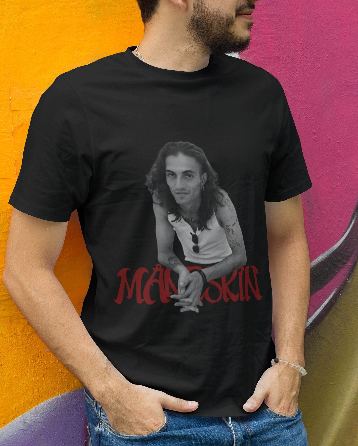 TSHIRT-Damiano David Mneskin merch t shirt - Italian band poster art ...