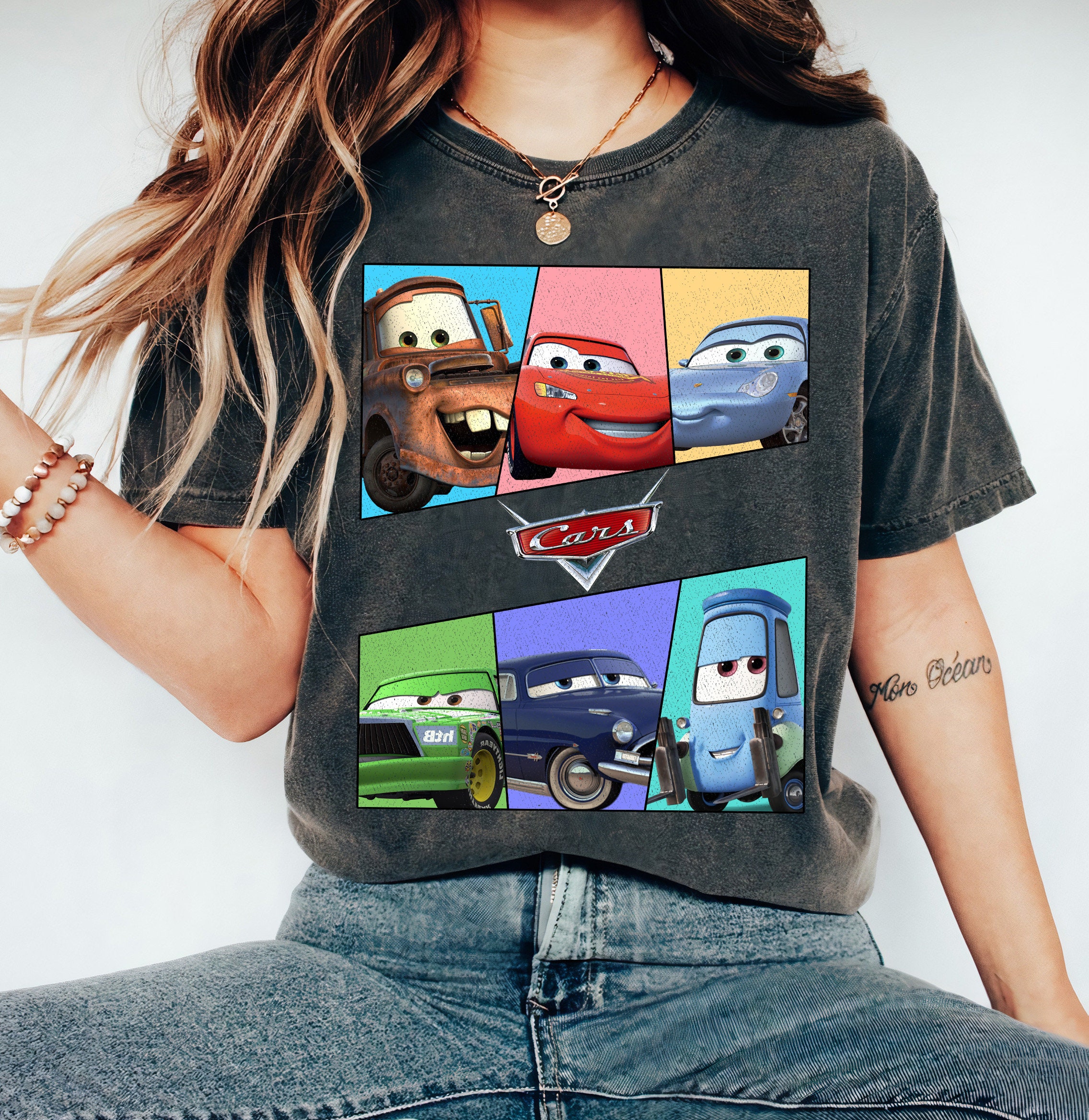 TSHIRT-Disney Pixar Cars Group Characters Retro 90s T-Shirt, Lightning ...