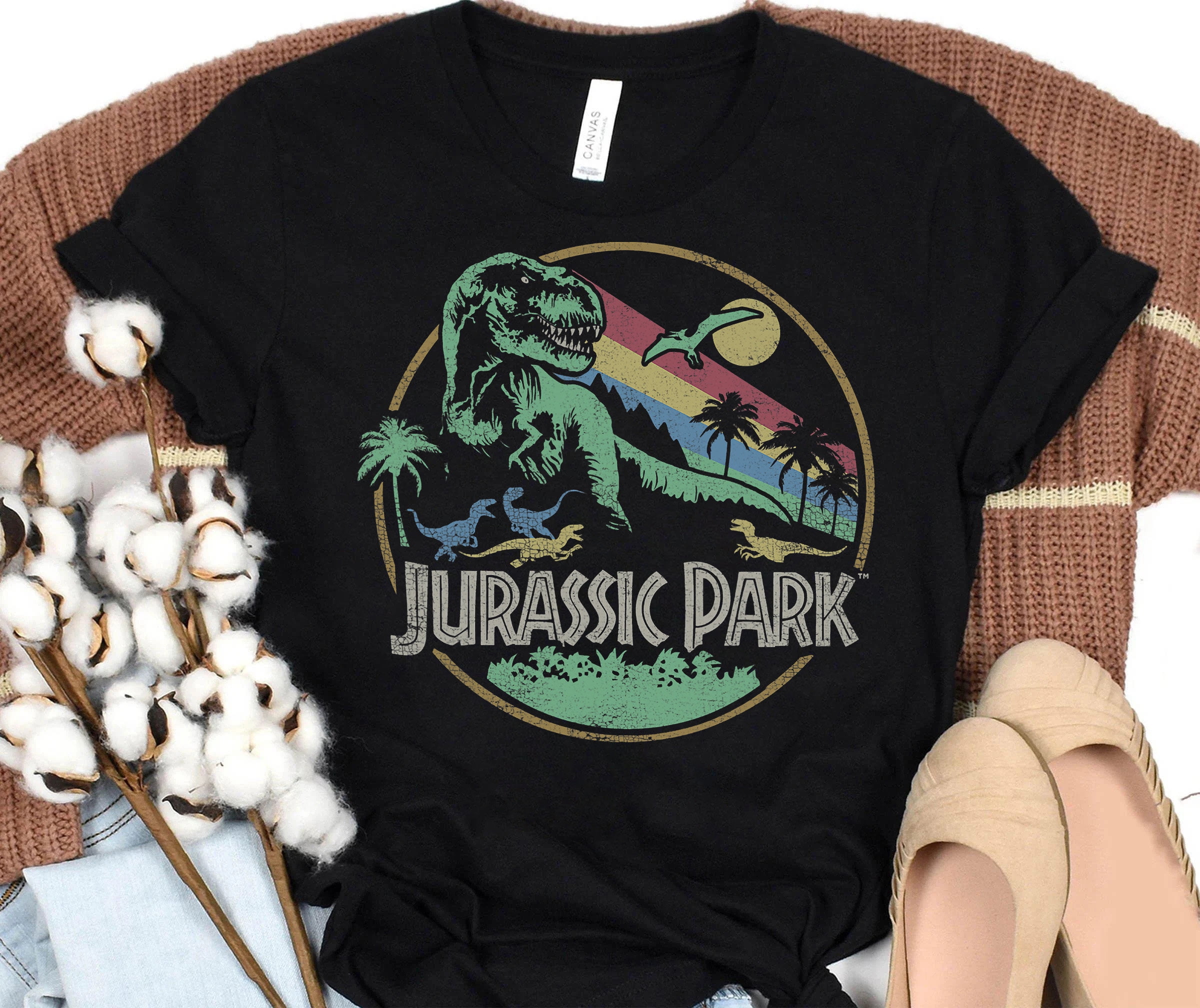TSHIRT-Jurassic Park Retro Darken Color Circle Logo T-Shirt, Jurassic ...