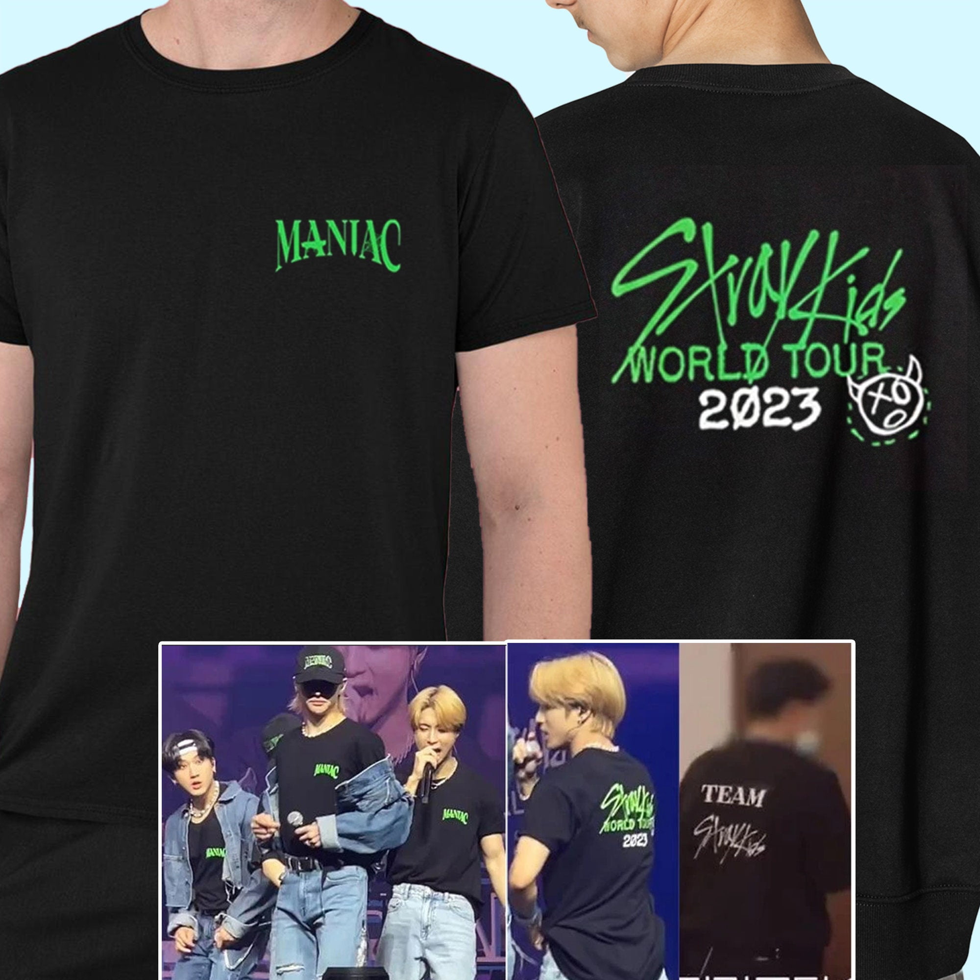TSHIRT-Maniac World Tour Shirt, Stray Kids Green Logo Shirt, SKZ Shirt ...