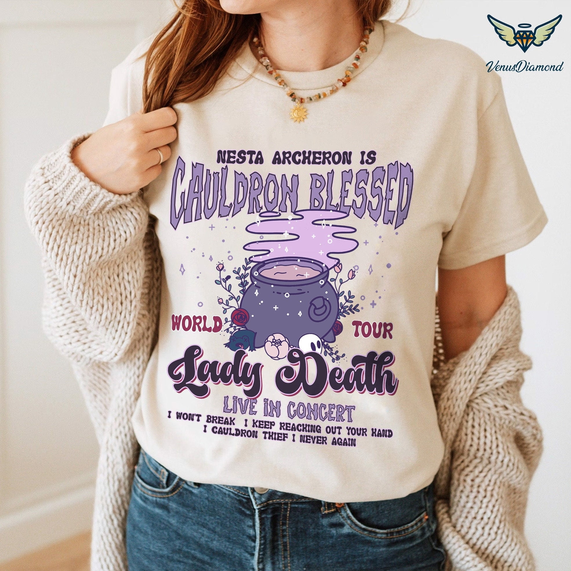 TSHIRT-Nesta Archeron ACOTAR Cauldron Blessed Lady Death Band Shirt ...