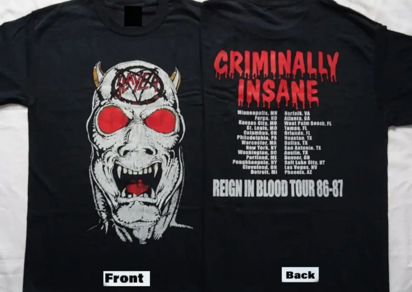 TSHIRT-Slayer T-Shirt 80'S Concert 1986-87 Tour Reign in Blood ...