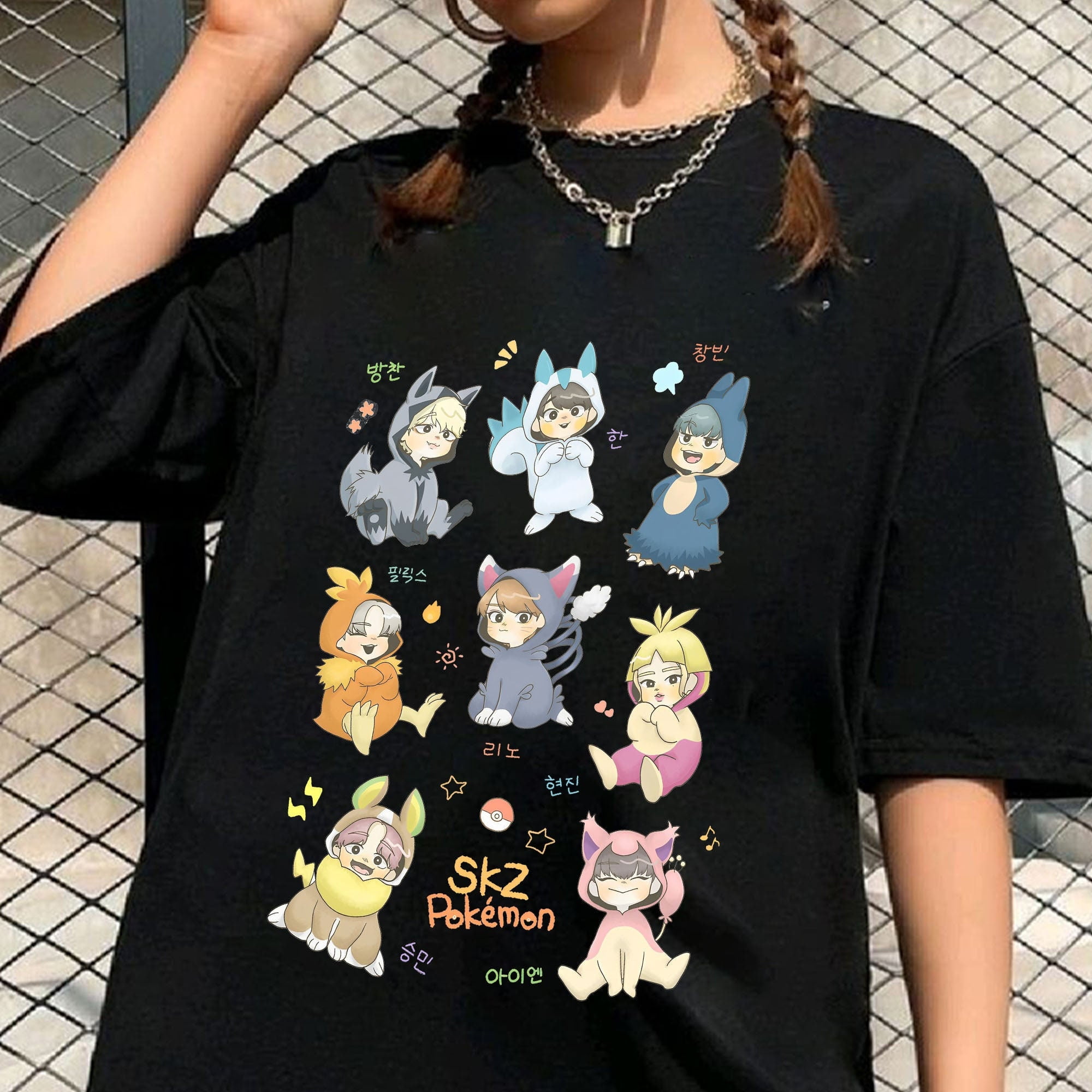 TSHIRT-Stray Kids X Pokemon Shirt, Stray Kids Cartoon Fanart Sweatshirt ...
