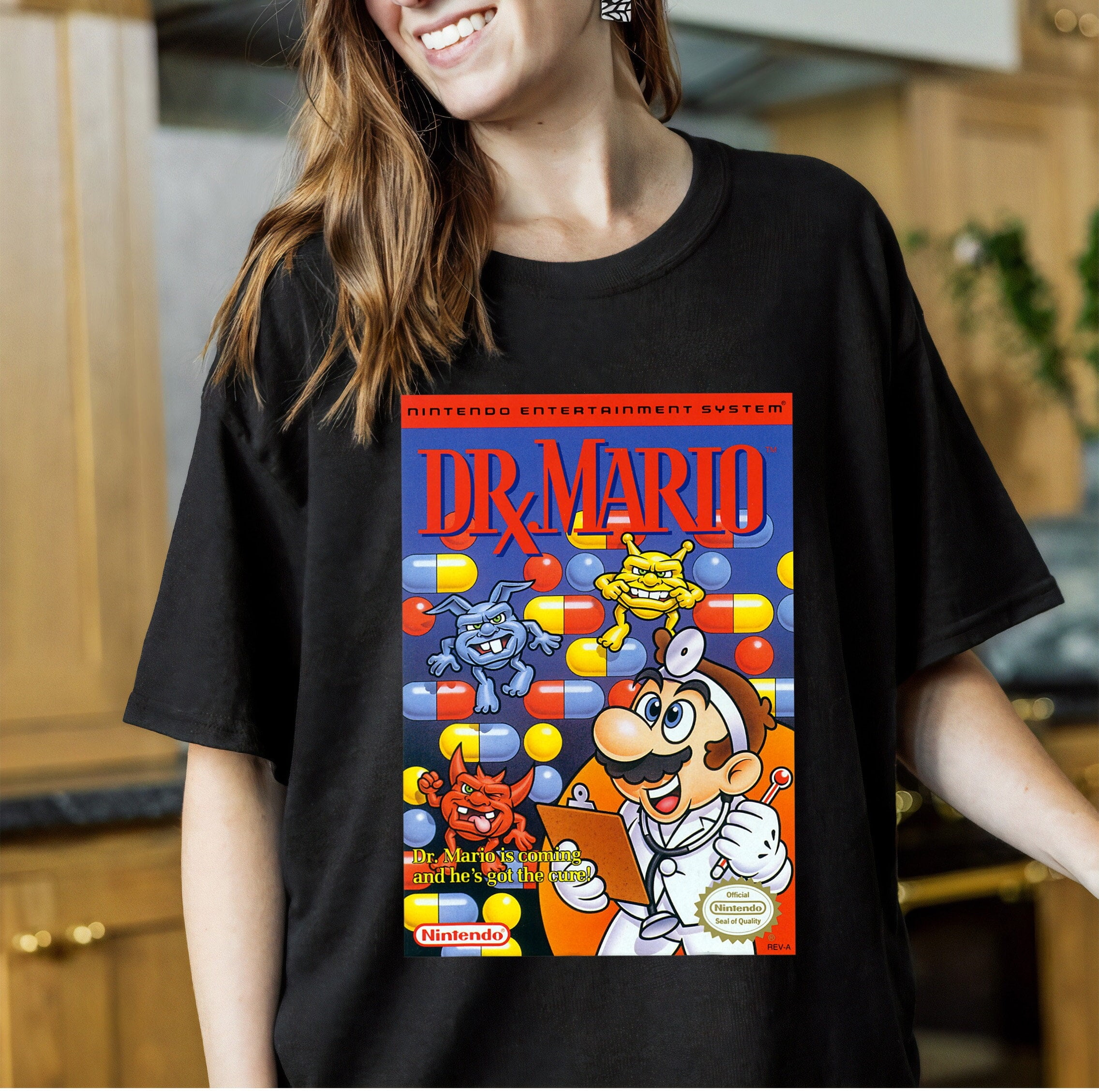 TSHIRT-Super Mario Dr Mario Retro NES Game Cover Poster T-Shirt, Mario ...