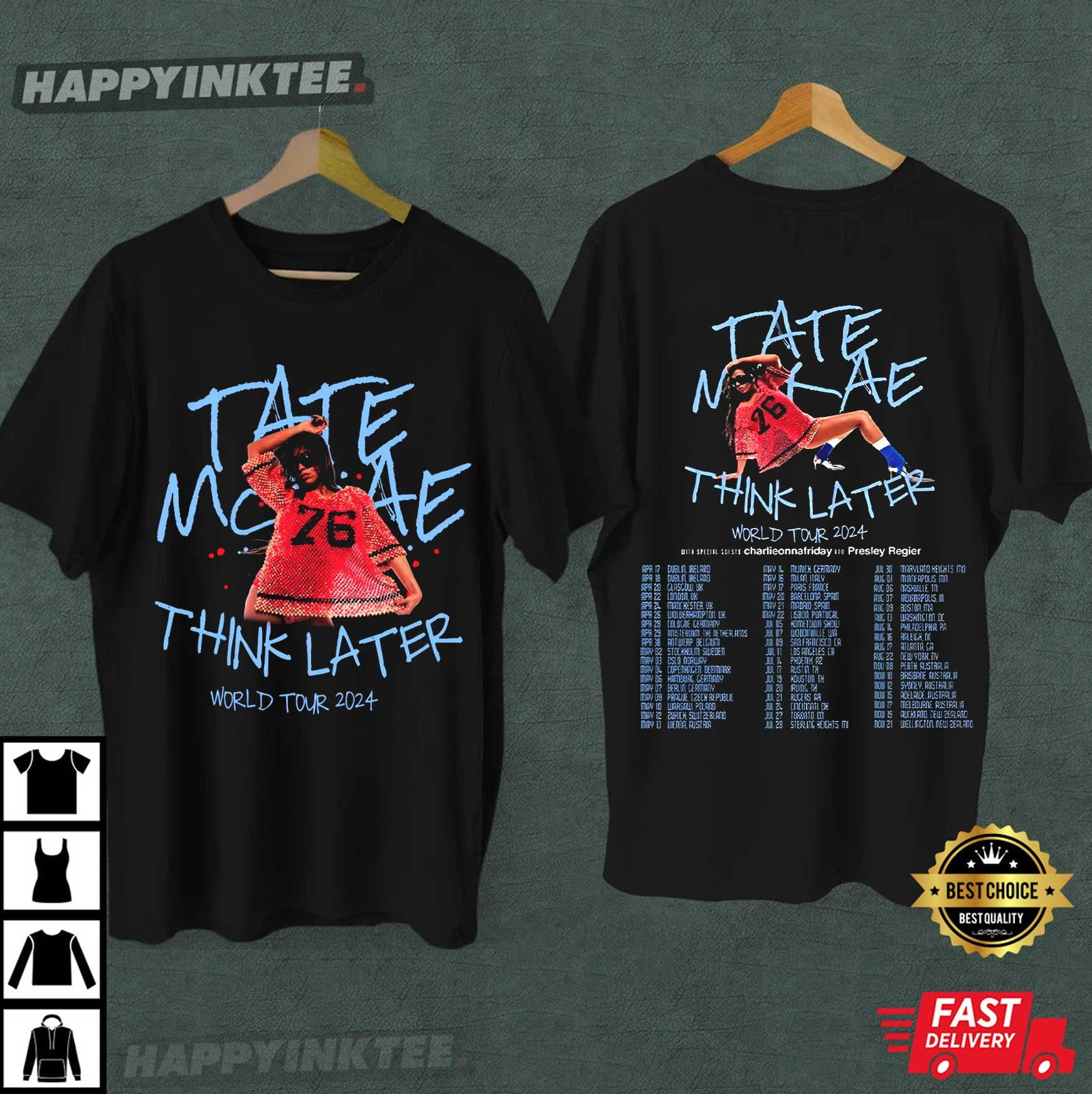 TSHIRT-Tate McRae Think Later World Tour 2024 T-Shirt - Walmart.com
