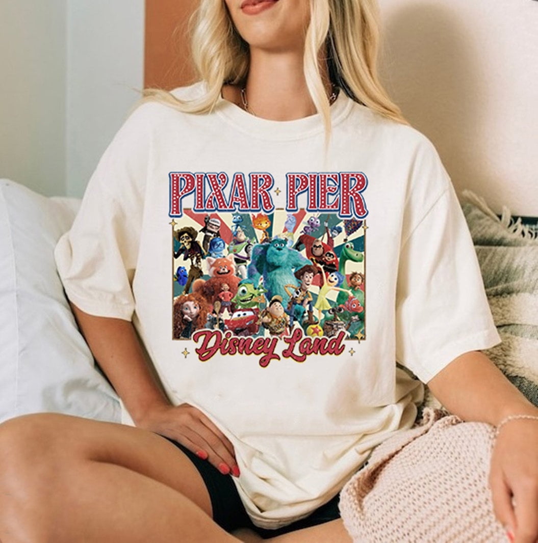 TSHIRT-Vintage Meet Me At Pixar Pier Disneyland Pixar Characters Shirt ...