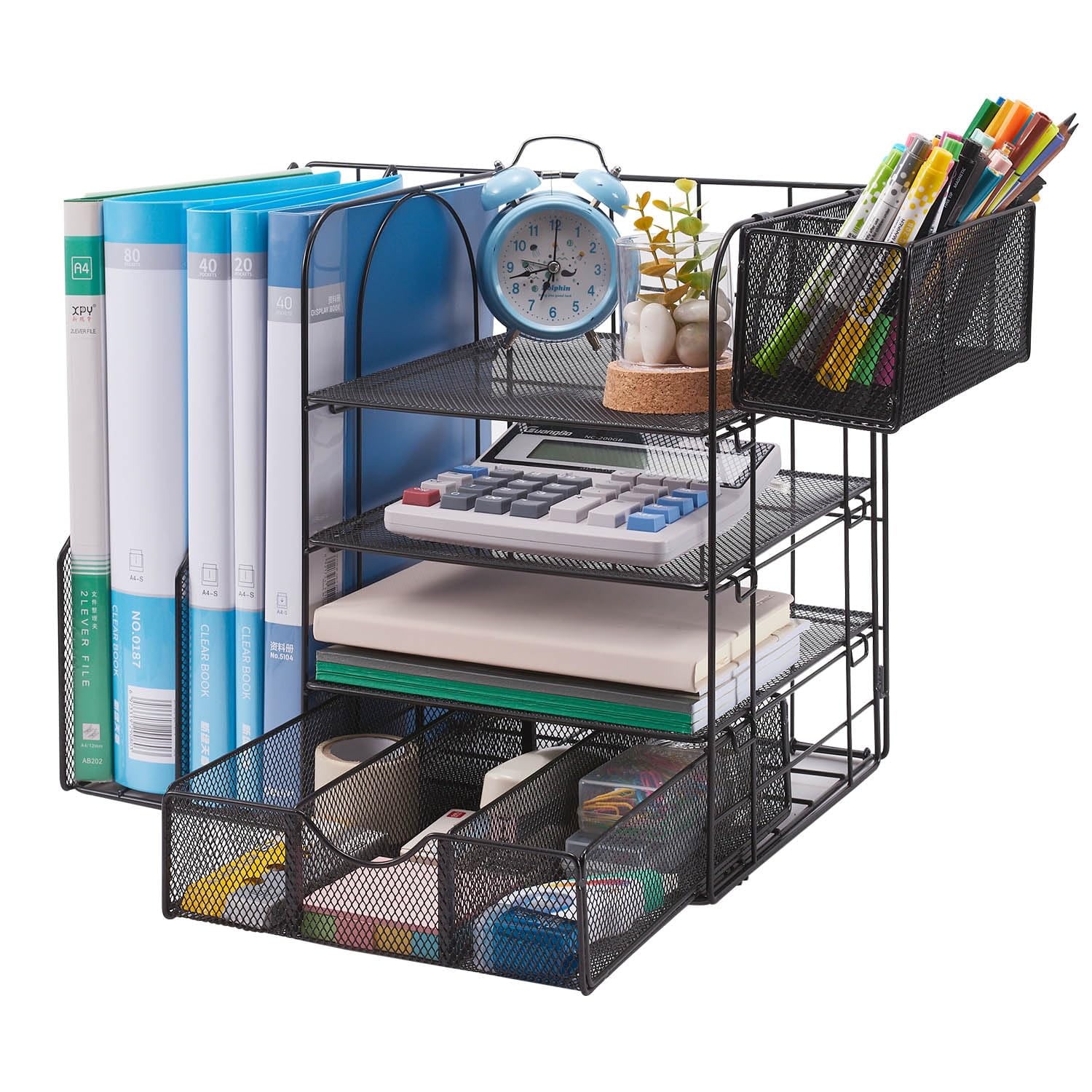 TSJ OFFICE 9 In 1 File Organizer for Desk, 4 Tier Paper Letter Tray ...