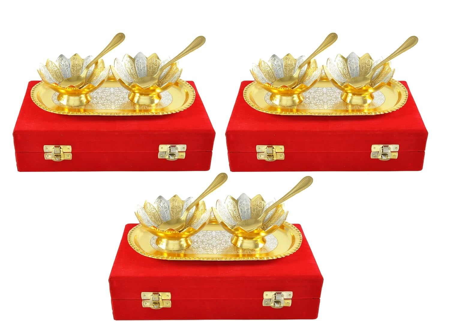 TSK CRAFTS German Floral Gold and Silver Plated Bowl with Tray Set ...