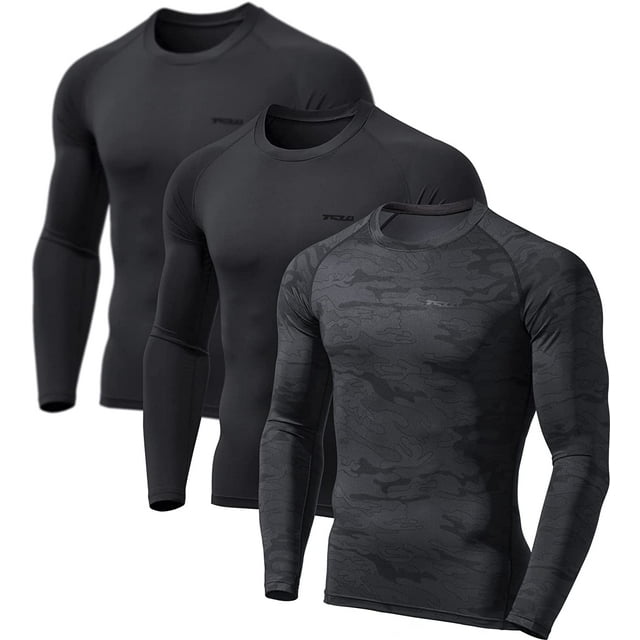 TSLA 1 or 3 Pack Men's UPF 50+ Long Sleeve Compression Shirts, Athletic ...