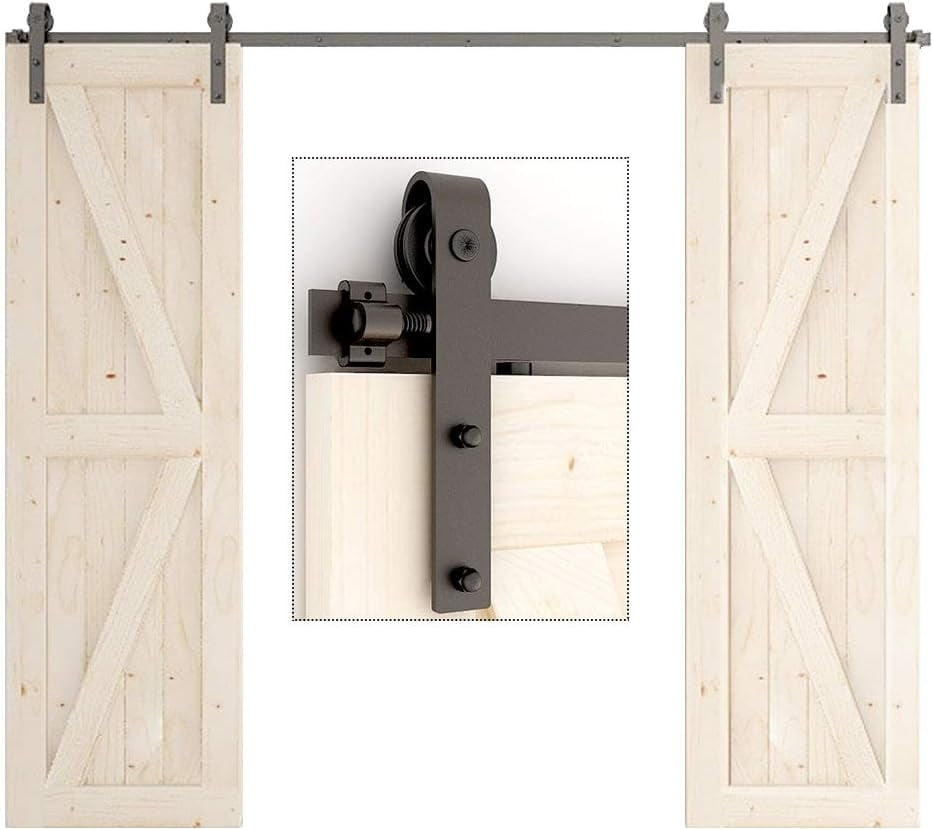 TSMST 16FT Sliding Barn Door Hardware Kit for Double Wood Door, Large ...