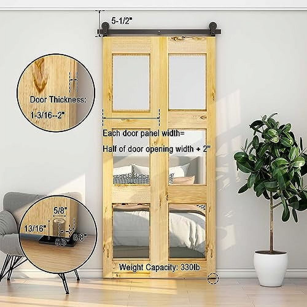 TSMST 6ft/72" Bifold Sliding Barn Door Track Kit for 4 Doors,Heaving ...