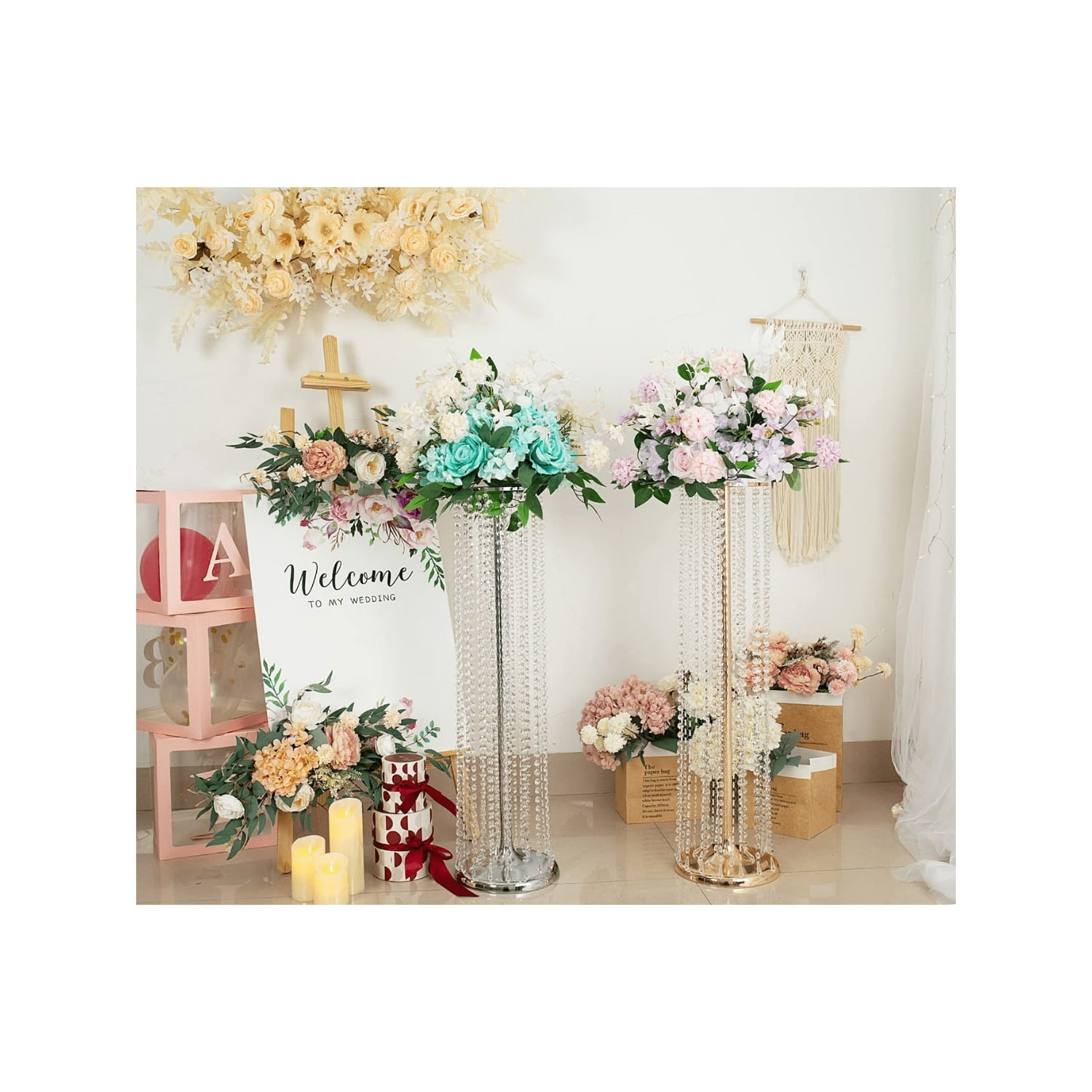 TSNQGFUCGXU2Pcs Silver35.43in Tall Metal Wedding Centerpieces With ...