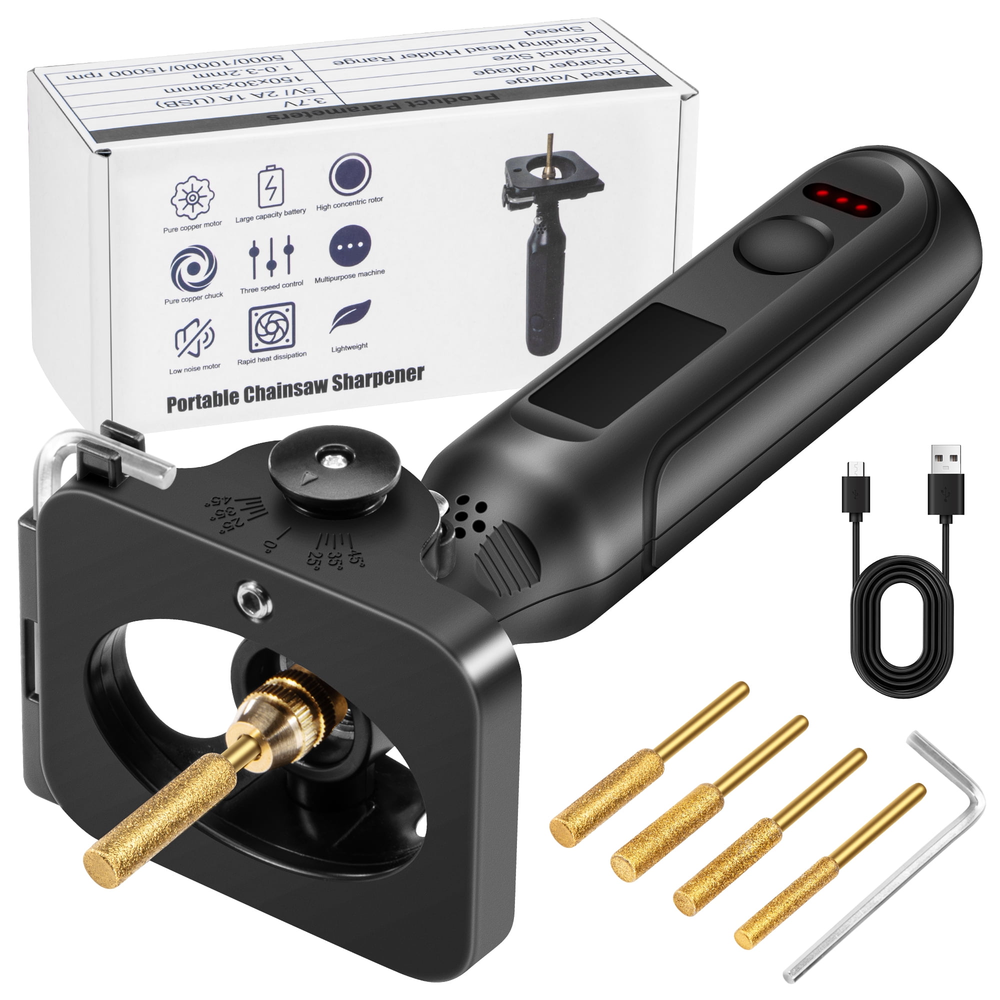 TSOMEI Electric Chainsaw Sharpener, Portable Cordless USB Rechargeable ...
