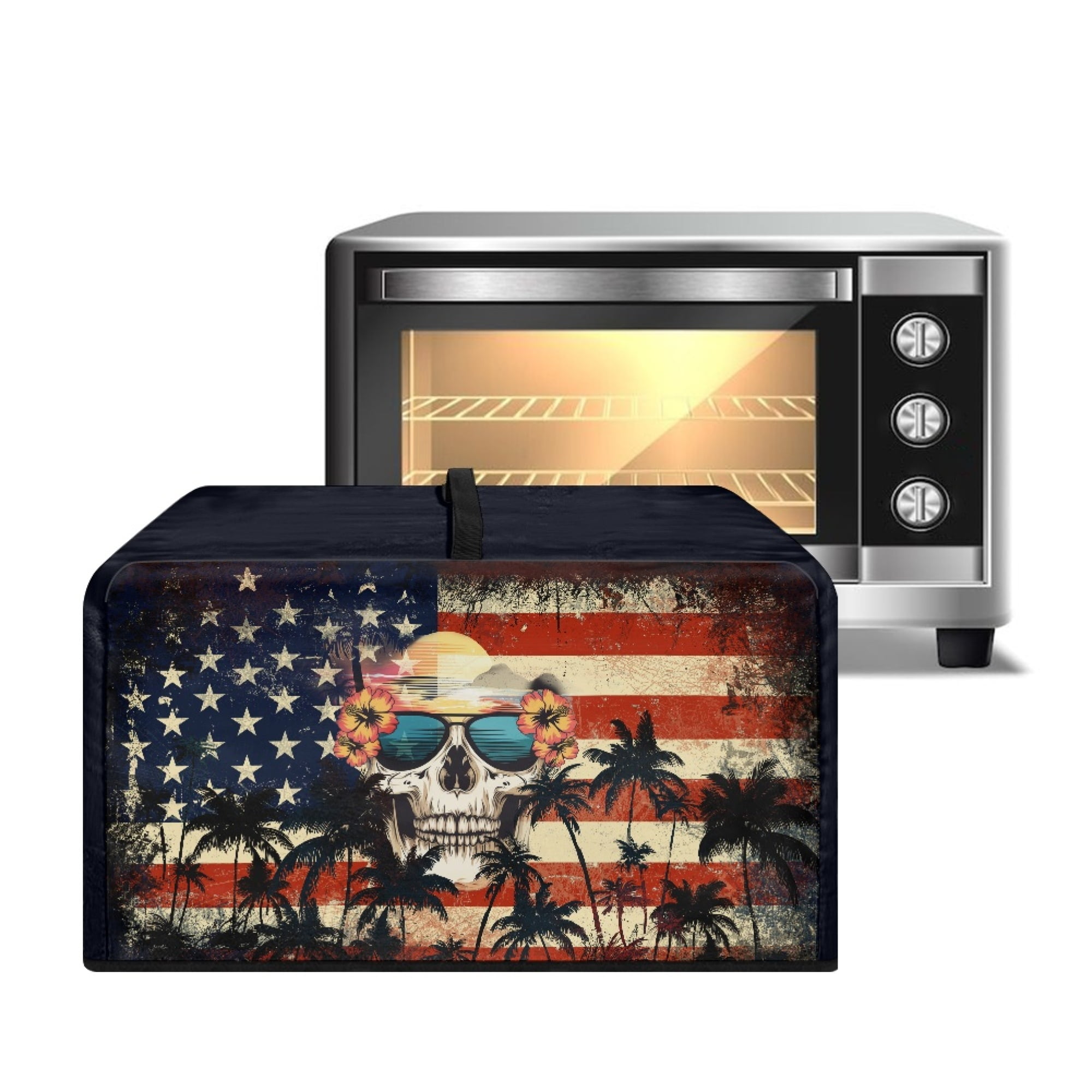 TSOVTHRID American Flag Skull Floral Palm Tree Print Microwave Oven ...