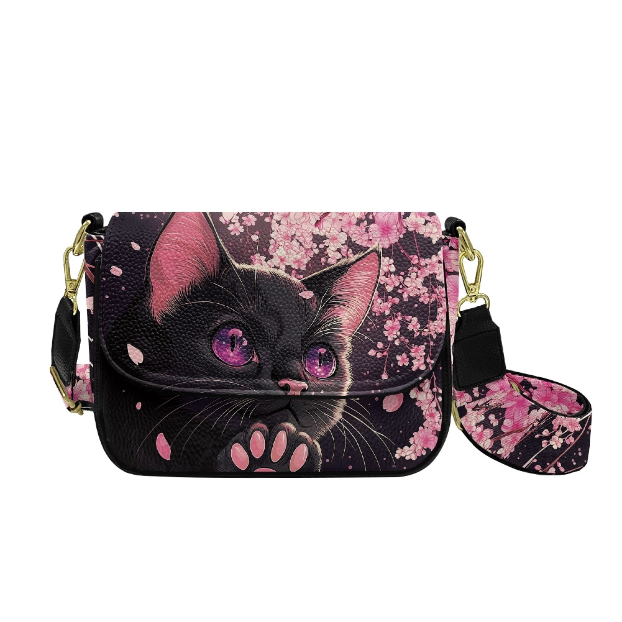 TSOVTHRID Black Cat Cherry Blossom Print Small Crossbody Bags for Women ...