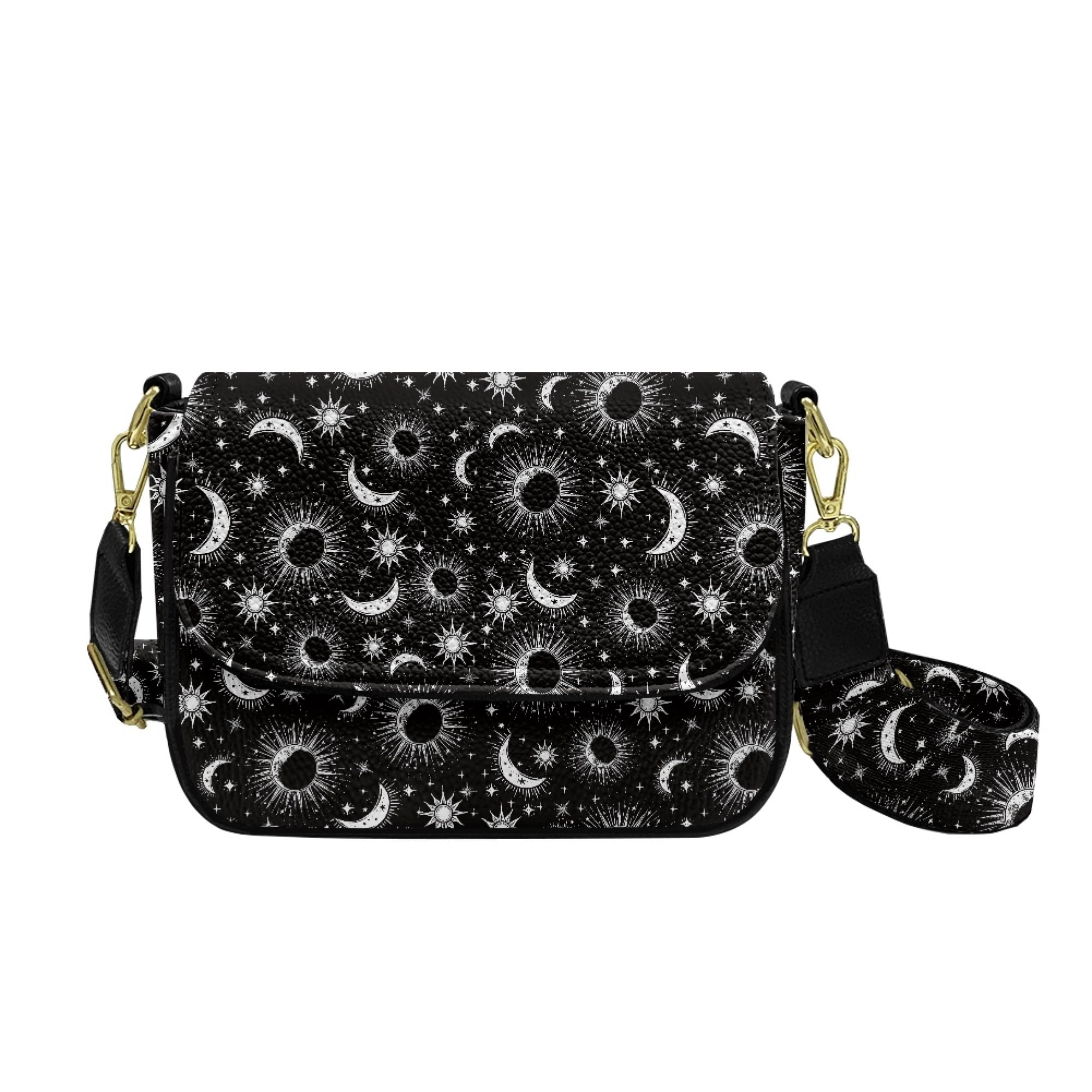 TSOVTHRID Black Crossbody Bags for Women Trendy Sun Moon Star Print ...