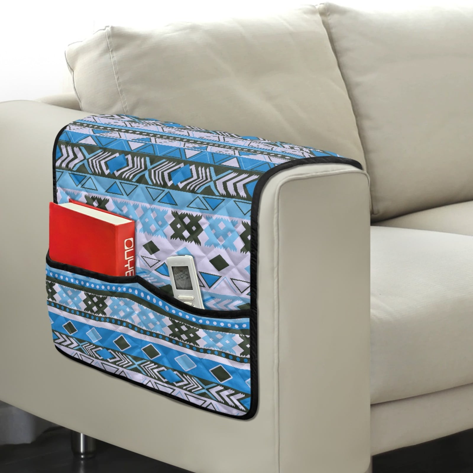 TSOVTHRID Blue Aztec Tribal Geometry Print Armrest Cover for Sofa ...